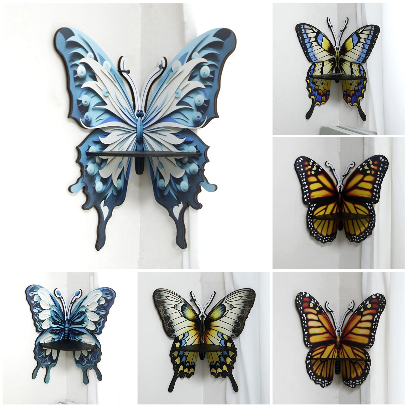 sunsanly Butterfly Faux Crystal Corner Shelf Wooden Living Room Wall ...