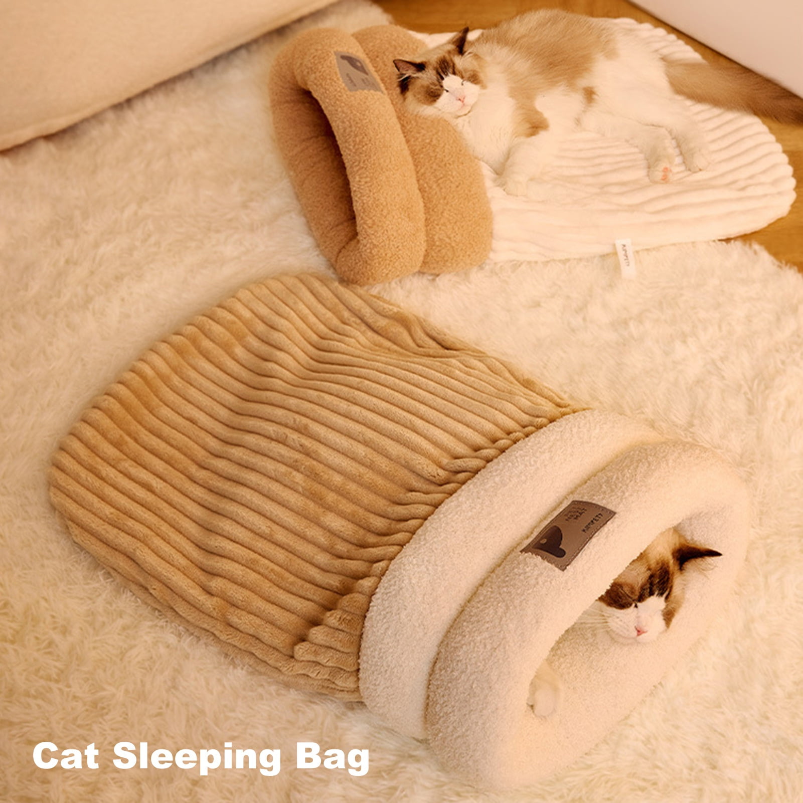 sunsanly Cat Winter Sleeping Bag Plush Warm Cat Bed Cave 360-Degree ...
