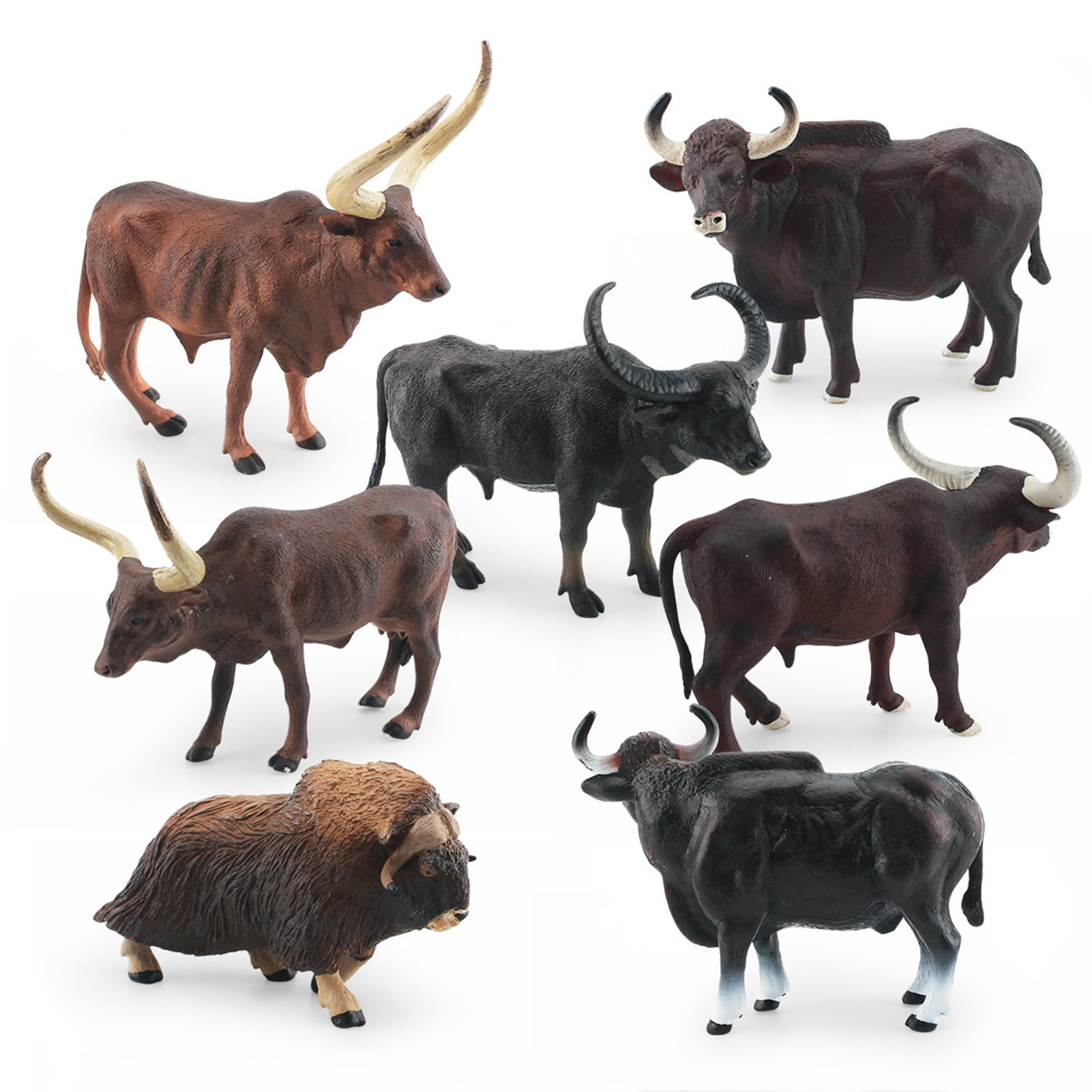 sunsanly Cattle Figurine Realistic Water Buffalos Bull Cow Muskox Miniature Solid Model Early ...