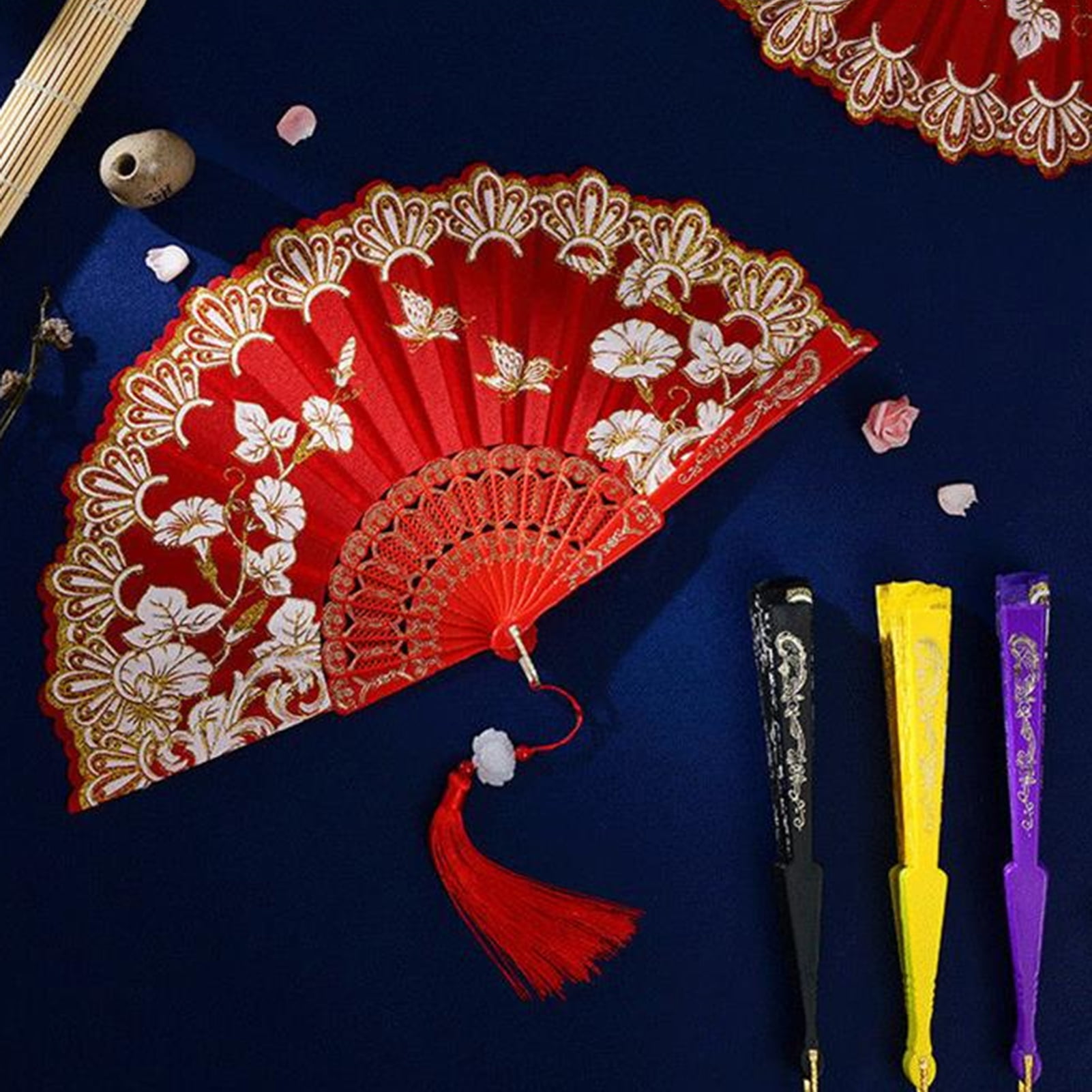 sunsanly Chinese Luxury Folding Fan with Tassel Pendant Retro Silk ...