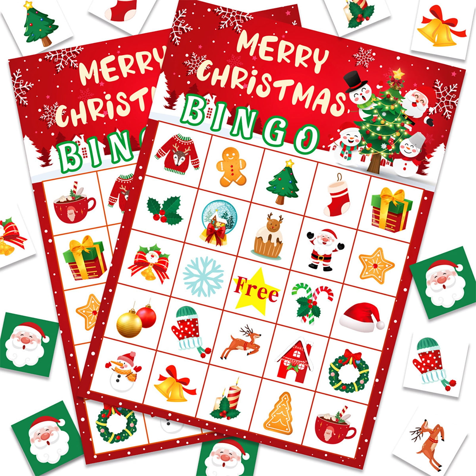 sunsanly Christmas Bingo Game Cards Set Reusable Festive Holiday Bingo ...