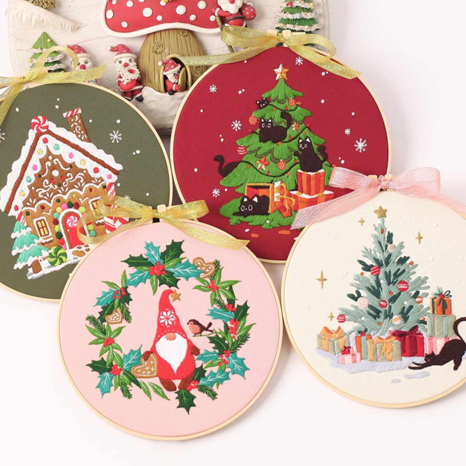 sunsanly Christmas Embroidery Kit for Beginners DIY Embroidery Ornament ...