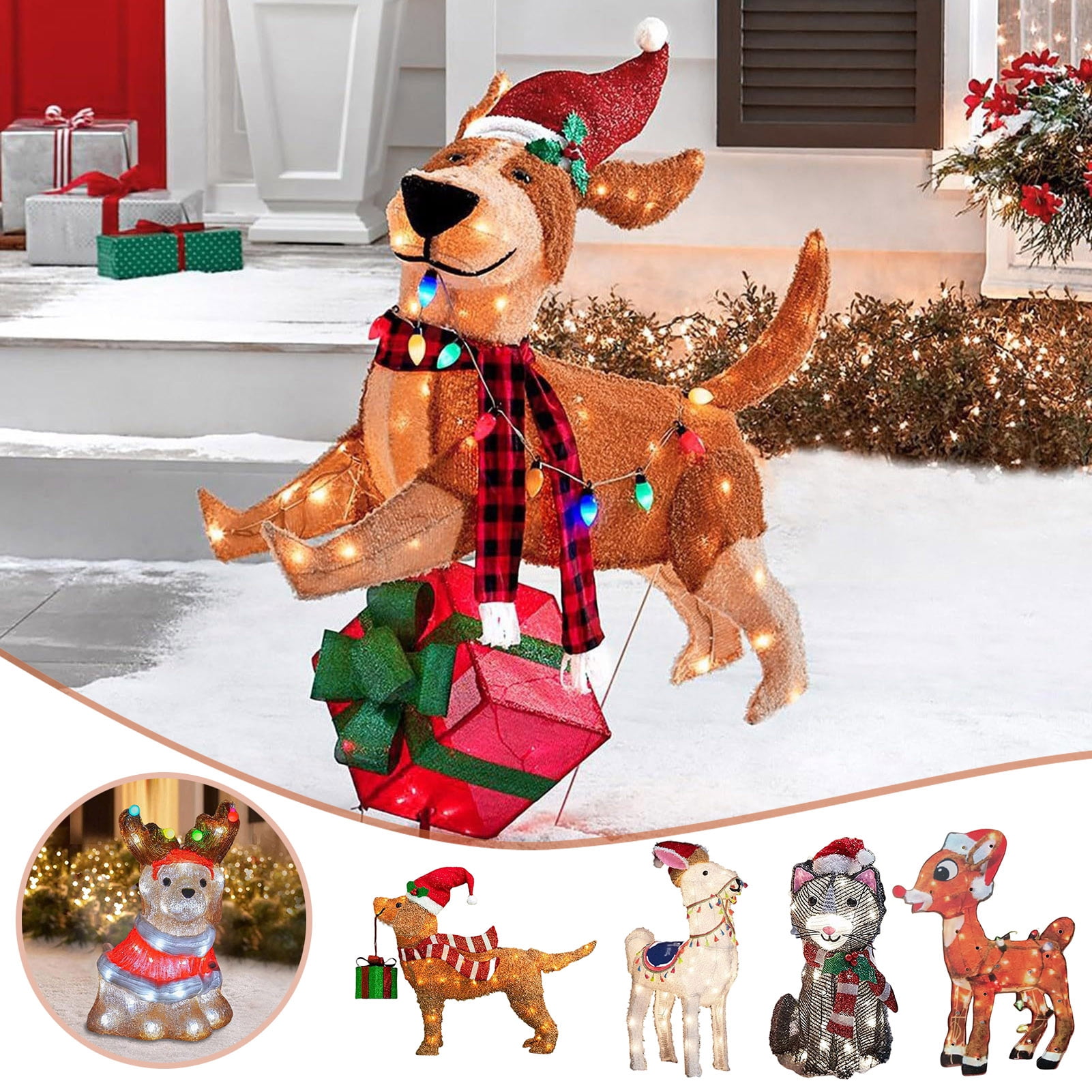 sunsanly Christmas Lighted Animal Statue Glowing Furry Animal with Warm ...