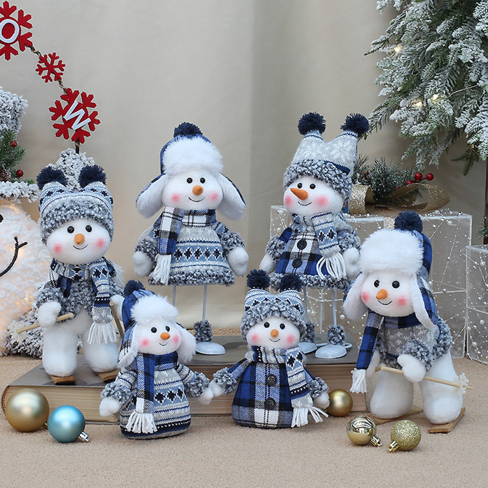 sunsanly Christmas Snowman Doll Plush Toy Stuffed Snowman Figurine Xmas ...