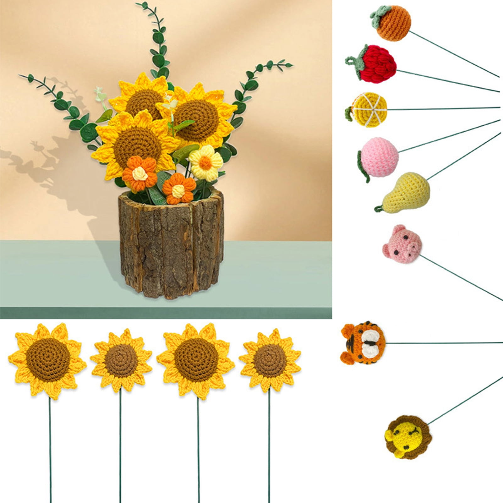 sunsanly Completed Crochet Flower Artificial Flowers with Long Stem ...