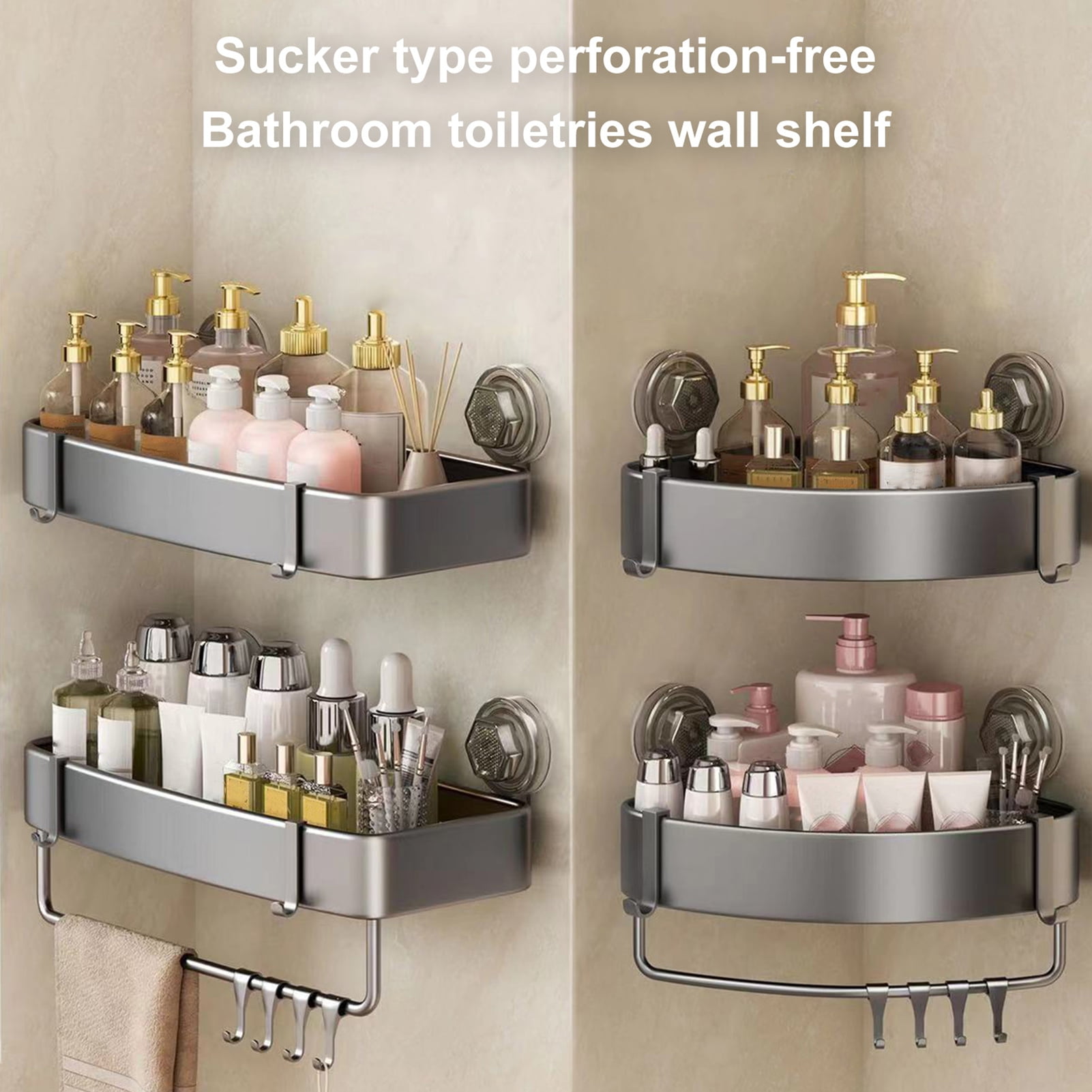 sunsanly Corner Shower Caddy Easy Installation Storage Rack Suction Cup ...