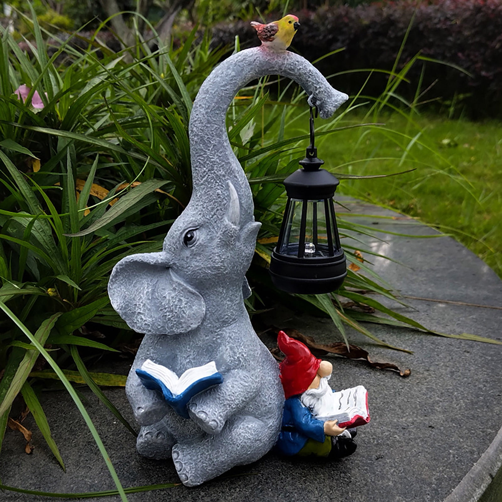 sunsanly Elephant Gnome Solar Light Resin Reading Elephant And Gnome ...