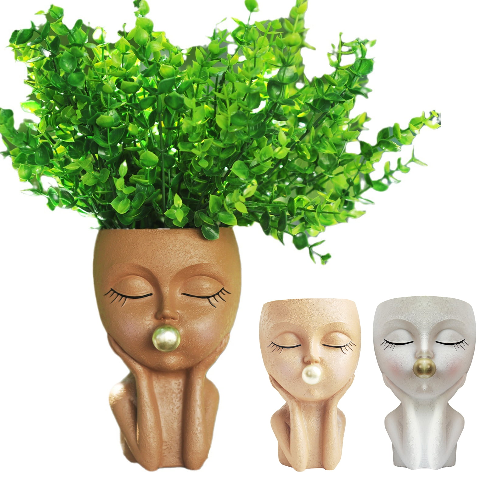 sunsanly Face Planter Pot with Drainage Hole Resin Blowing Bubble Girls ...