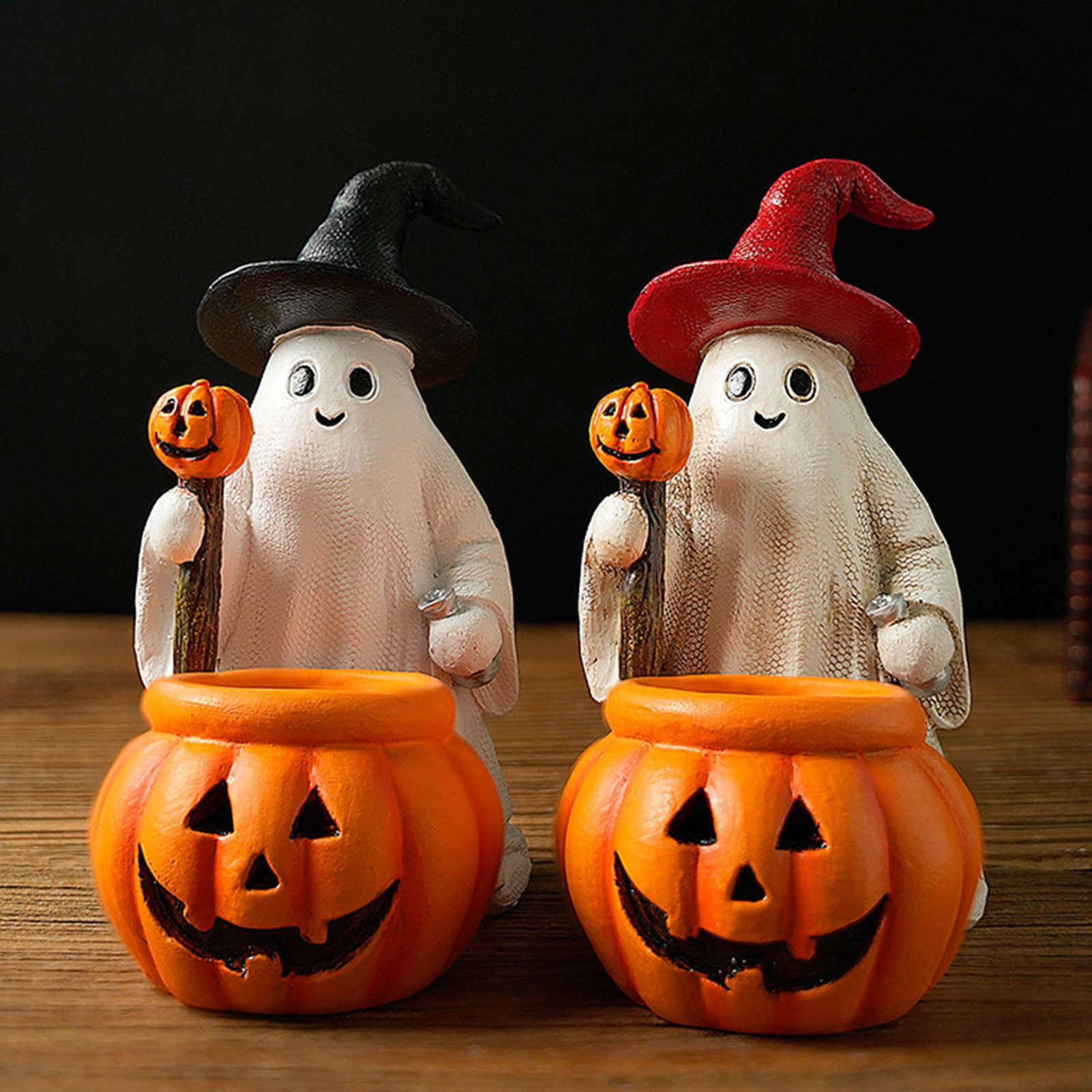 sunsanly Ghost Pumpkin Statue Mini Halloween Ghost Table Decorations ...