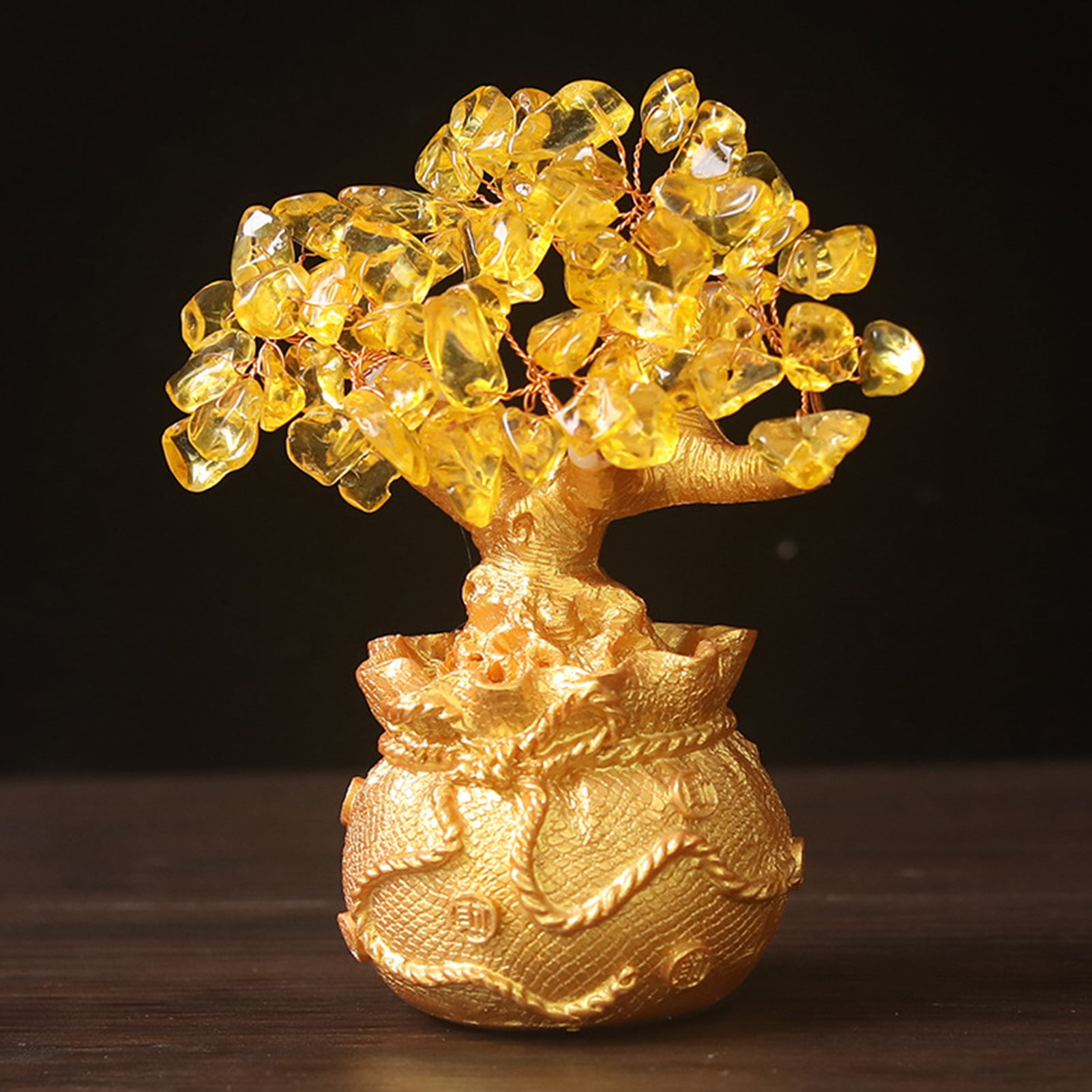 sunsanly Golden Money Tree Ornament Bring Good Luck Fortune Lucky Bag ...