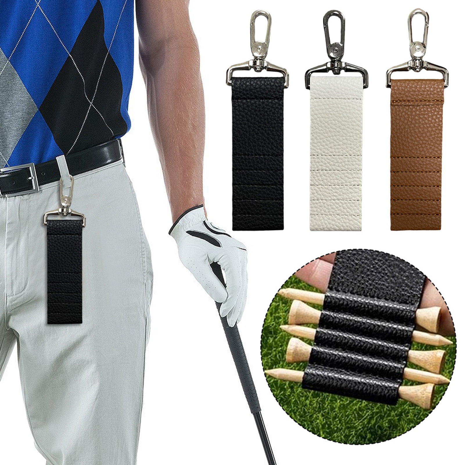 sunsanly Golf Tee Storage Clip with 5 Holders Faux Leather Golf Spike ...