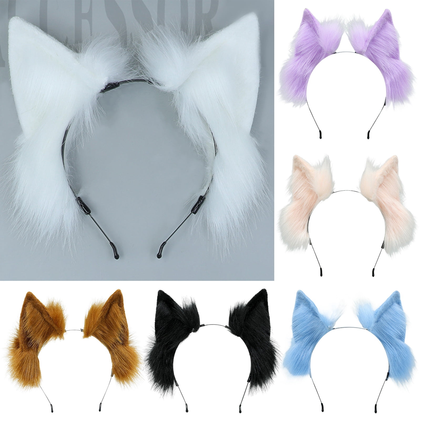 sunsanly Hair Hoop Plush Cat Ear Decor Elastic Headgear Handmade Faux ...