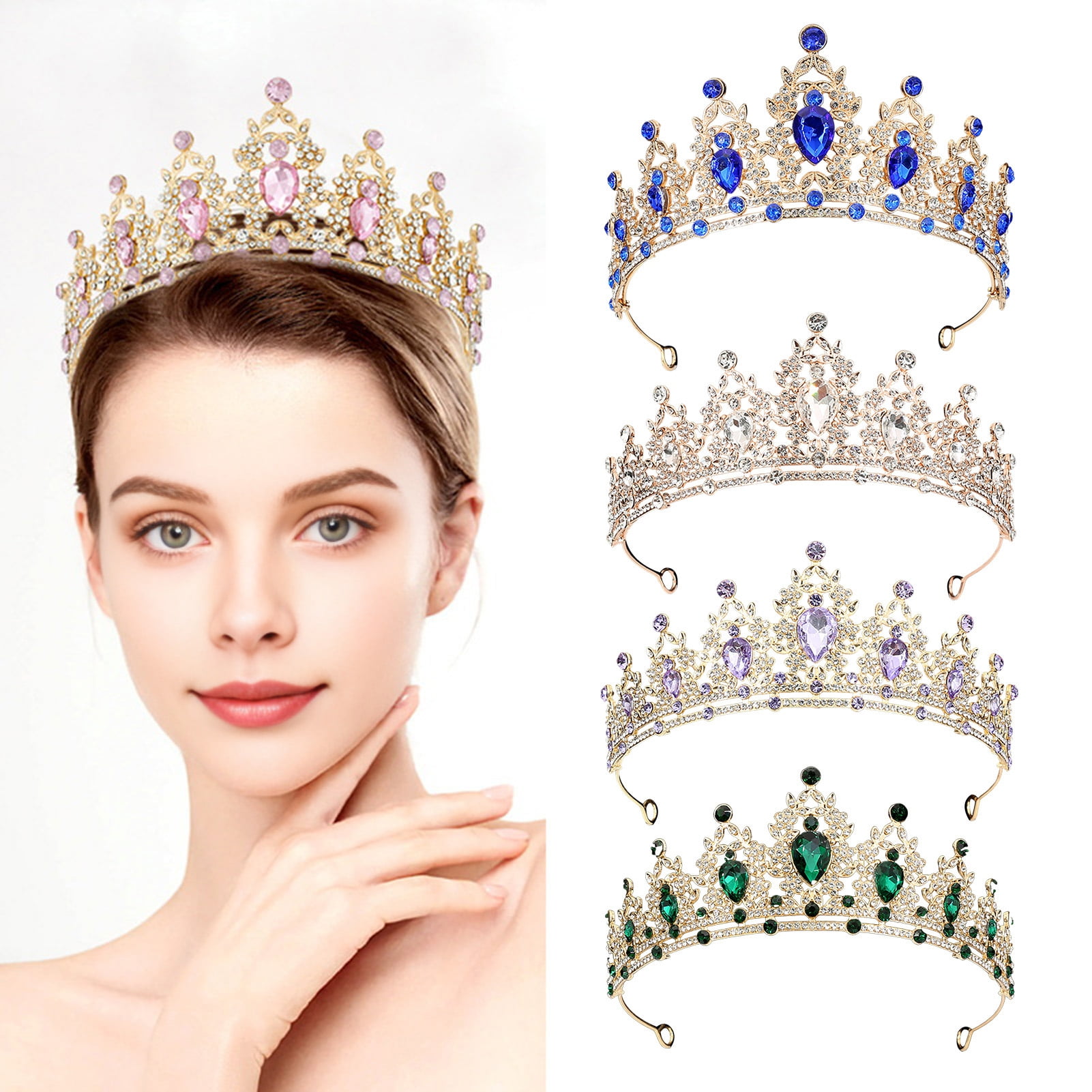 sunsanly Hair Hoop Shining Rhinestones Inlaid Leaf Decor Bridal Crown ...