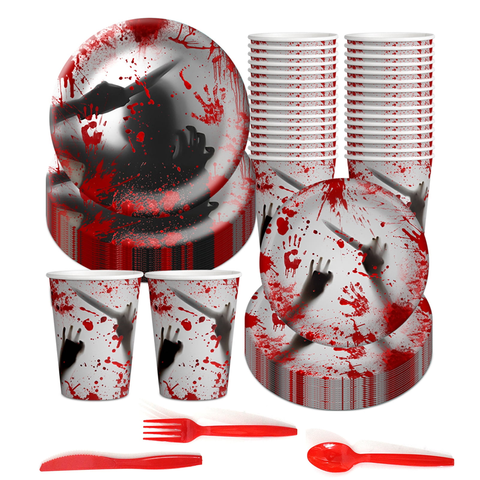 sunsanly Halloween Blood Printed Paper Tableware Set Paper Plate Cup ...