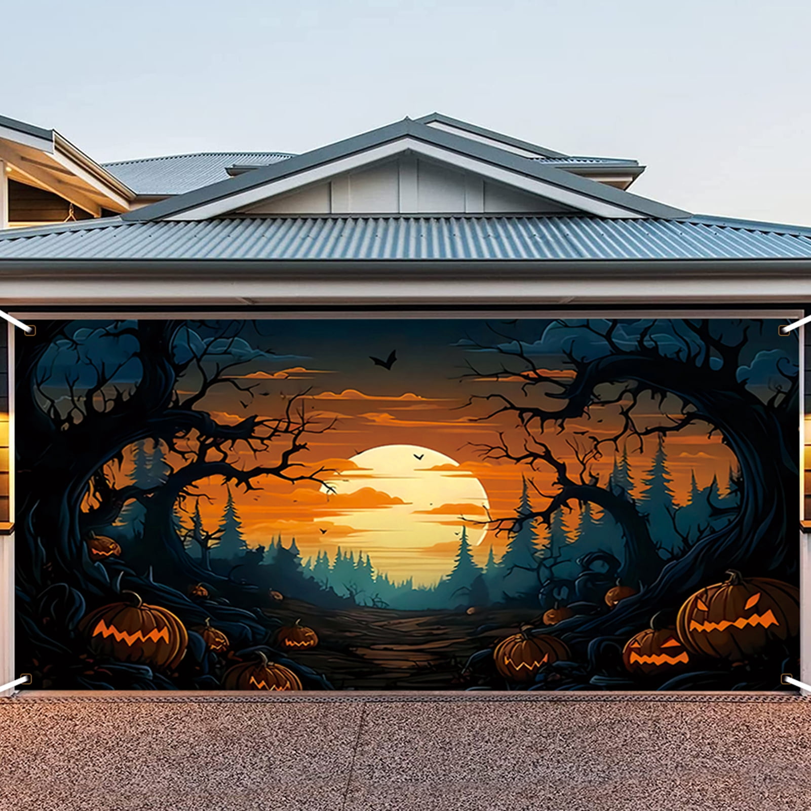 sunsanly Halloween Garage Buddy Door Cover Moon Witch Bat Castle Garage ...