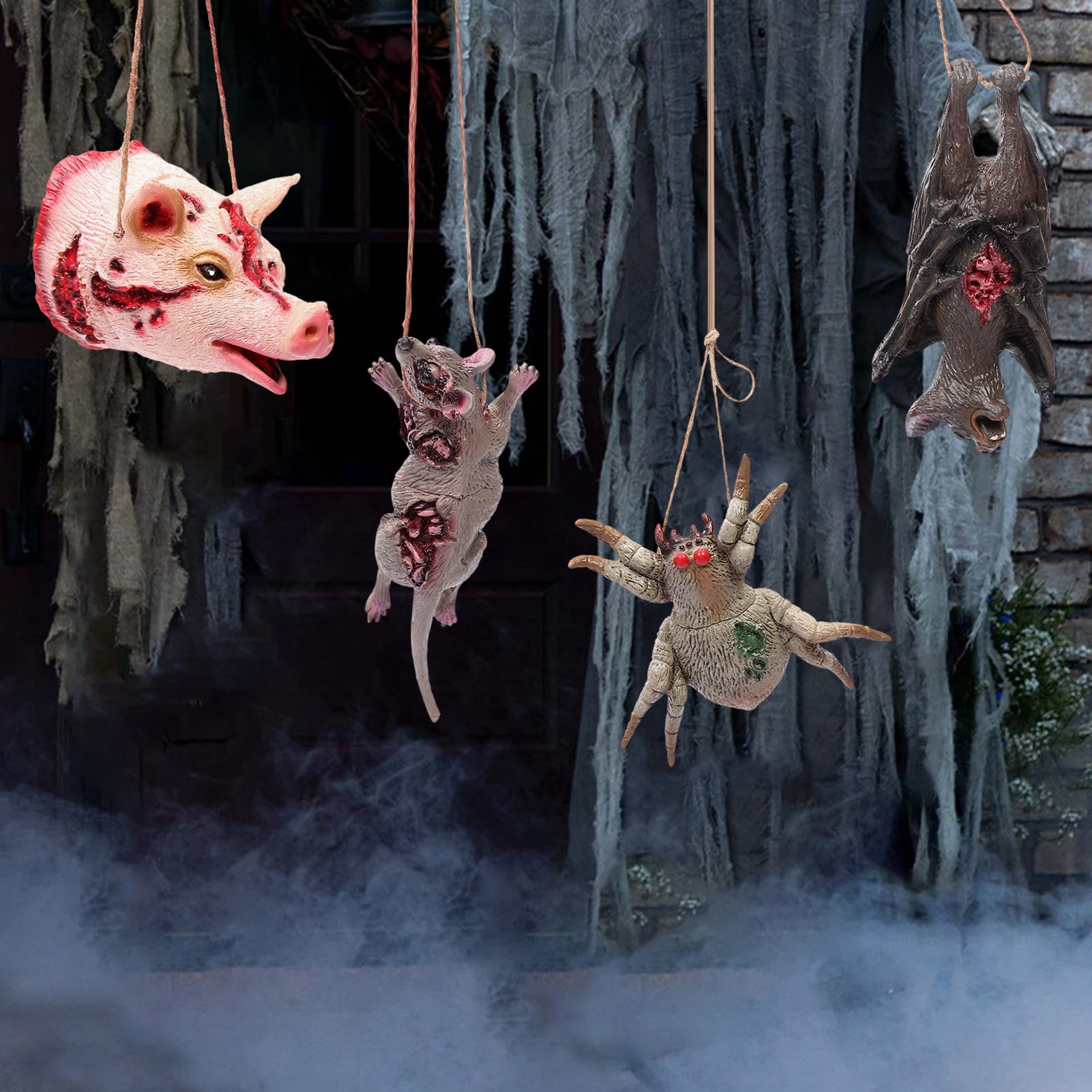sunsanly Halloween Pendant Realistic Creepy Hanging Rat Pig Head Spider ...