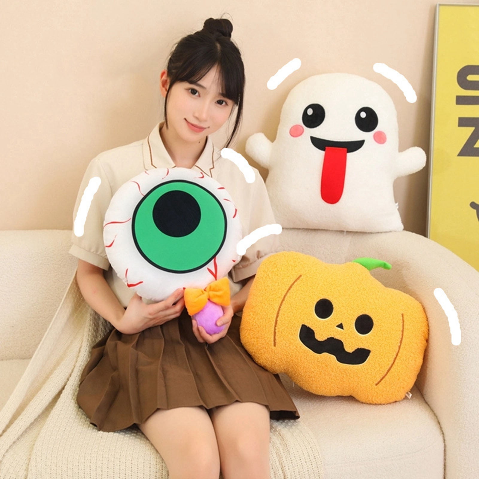 sunsanly Halloween Pillow Pumpkin Cartoon Ghost Big Eyeball Shape ...