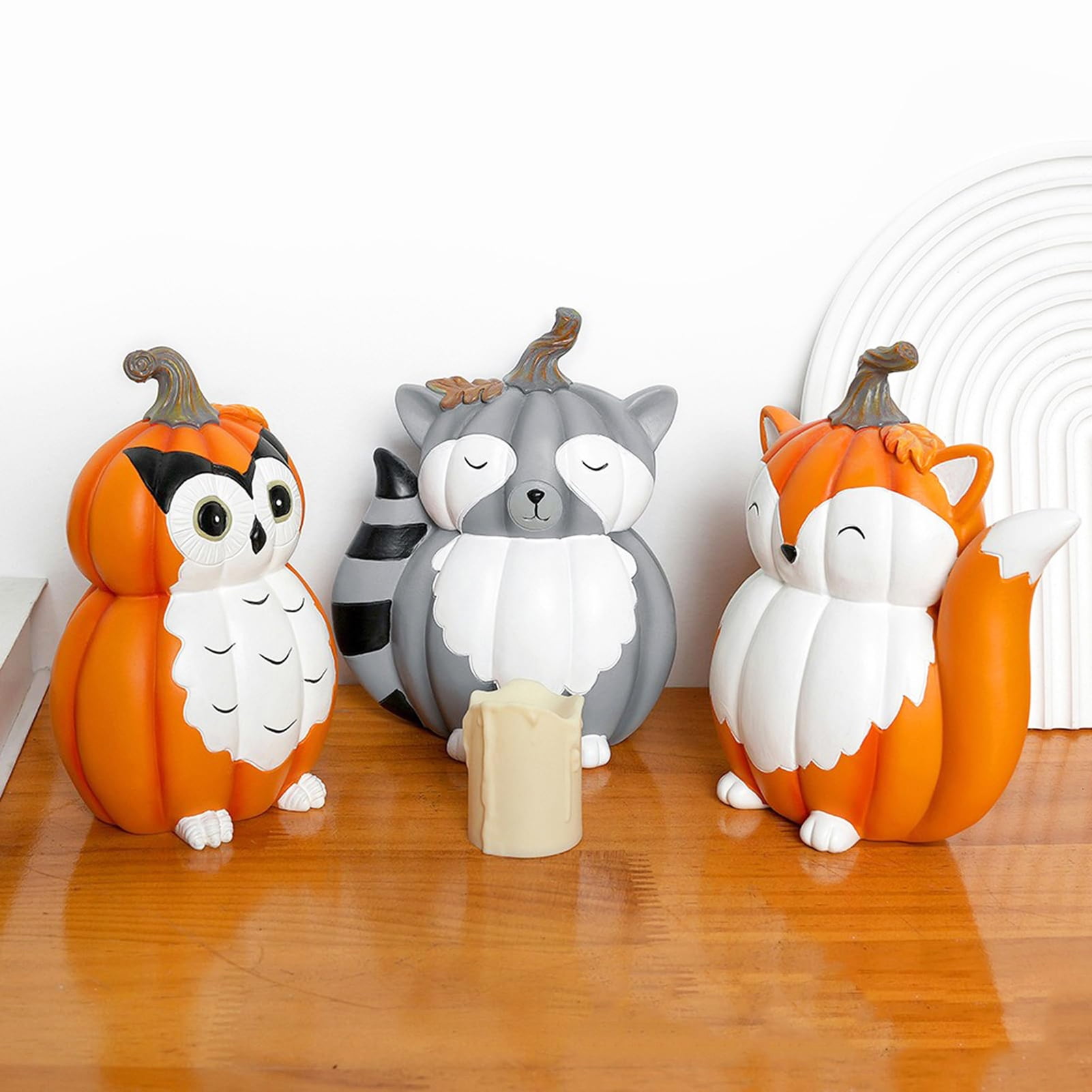 sunsanly Halloween Pumpkin Animal Figurine Cartoon Fox Raccoon Night ...