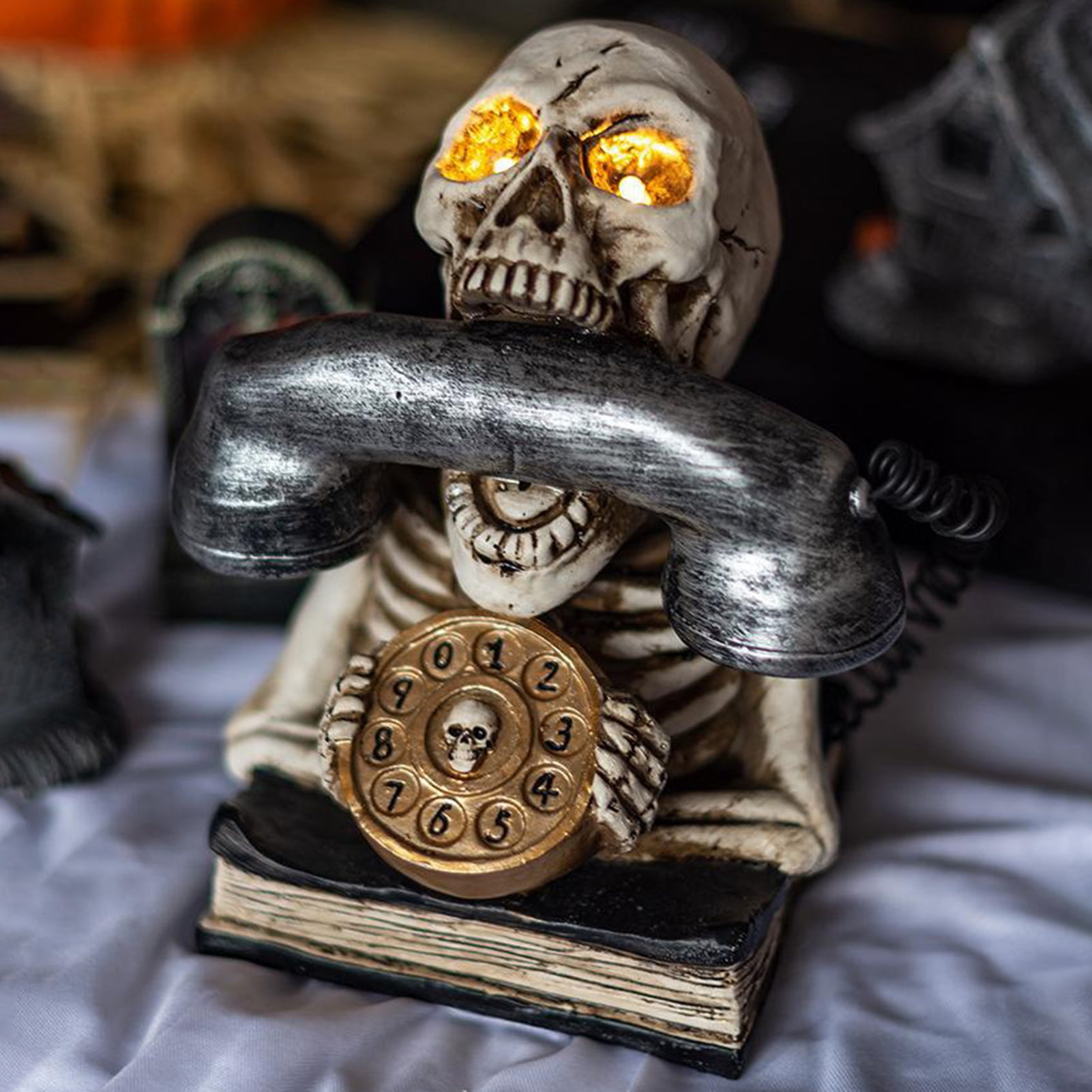 sunsanly Halloween Skeleton Figurine Realistic Mini Skull Landline ...