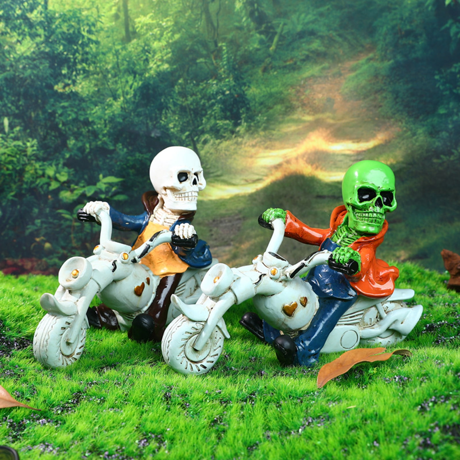 sunsanly Halloween Skeleton Figurine Resin Skull Motorcycle Statue ...