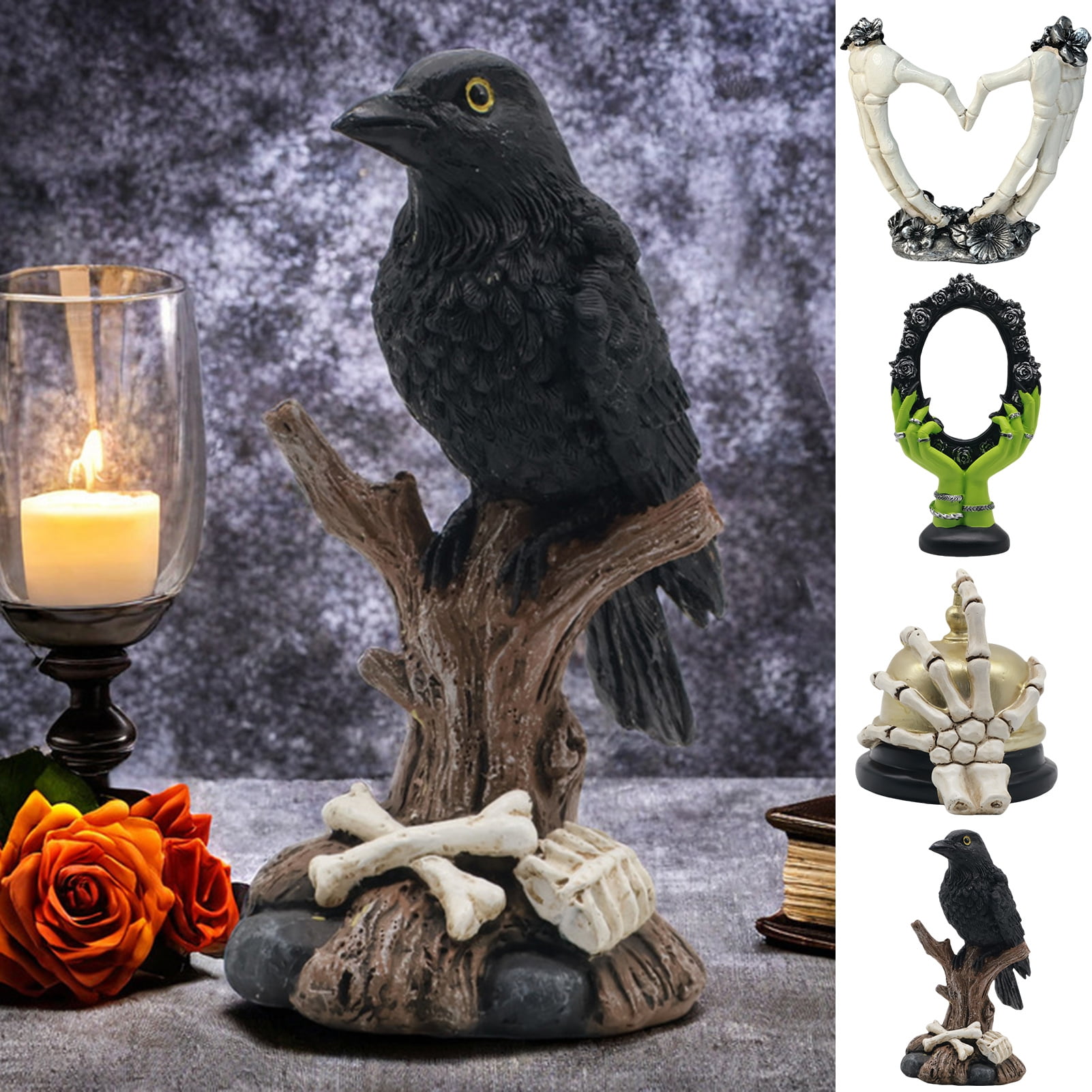sunsanly Halloween Skeleton Ornament Skeleton Hand Crow Bell Mirror ...