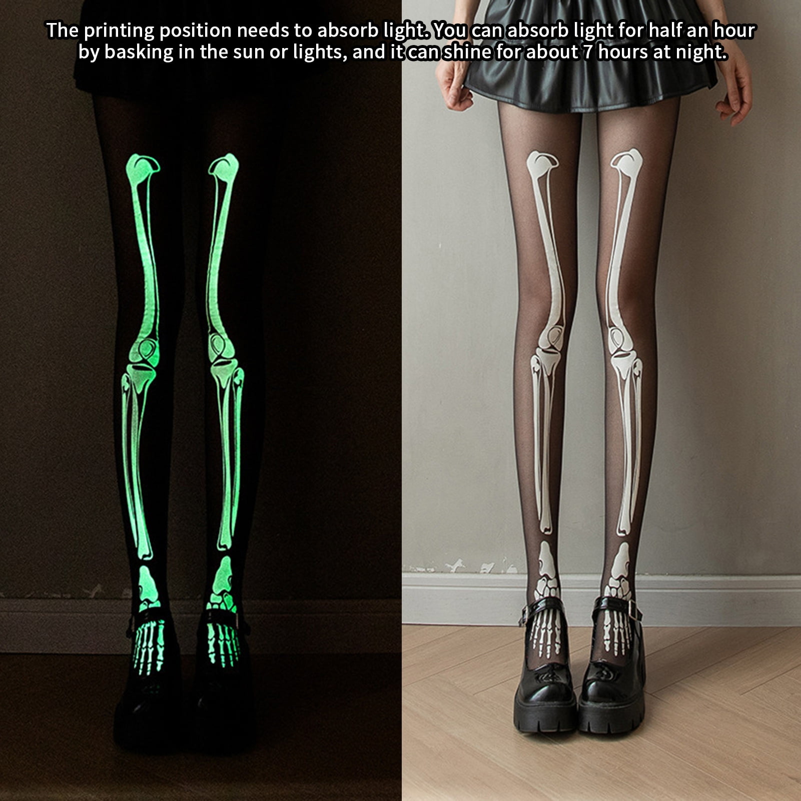 sunsanly Halloween Skeleton Women Pantyhose Ghost Leg Print Contrast ...