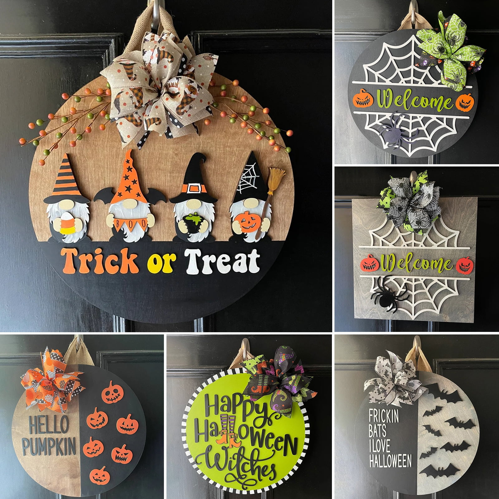 sunsanly Halloween Welcome Door Sign Ghost Pumpkin Spiderweb Bat Witch ...