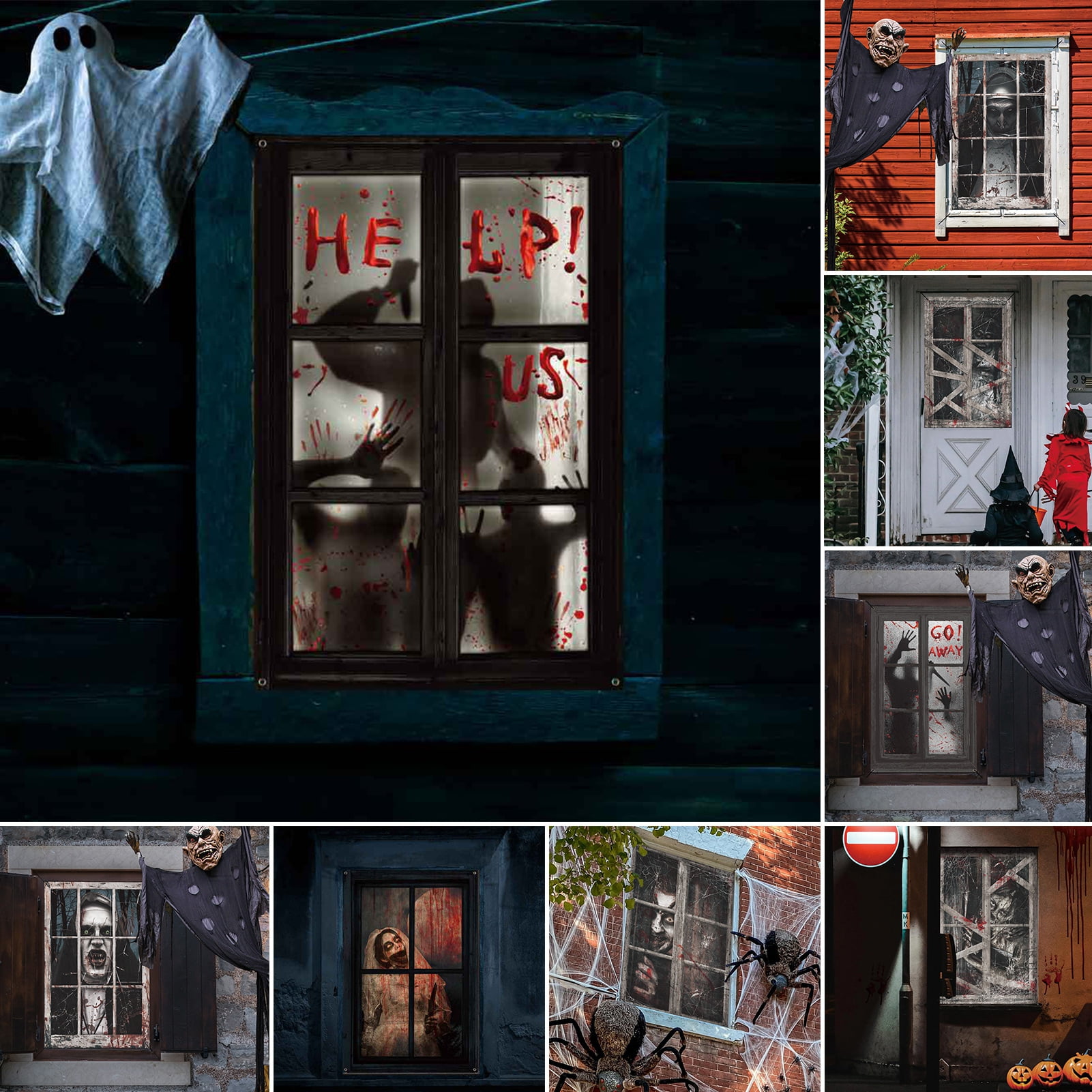 sunsanly Halloween Window Poster Horrible Foldable Home Office Haunted ...