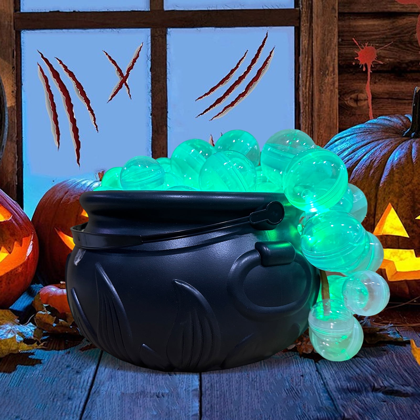 sunsanly Halloween Witch Cauldron Decorations DIY Bubbling Cauldron Set Spooky Black Plastic ...