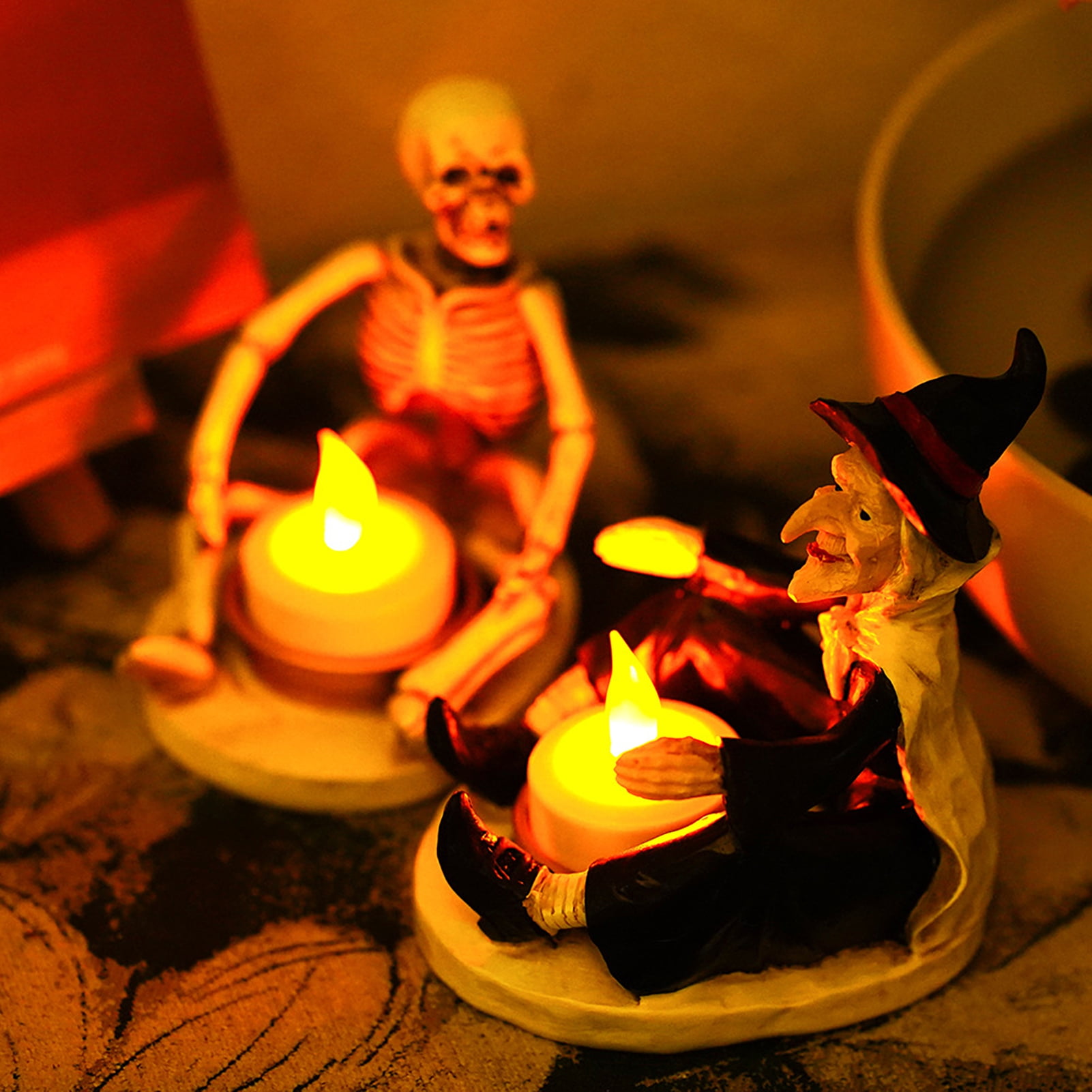 sunsanly Halloween Witch Skeleton Candle Holder Gothic Sitting Skeleton ...