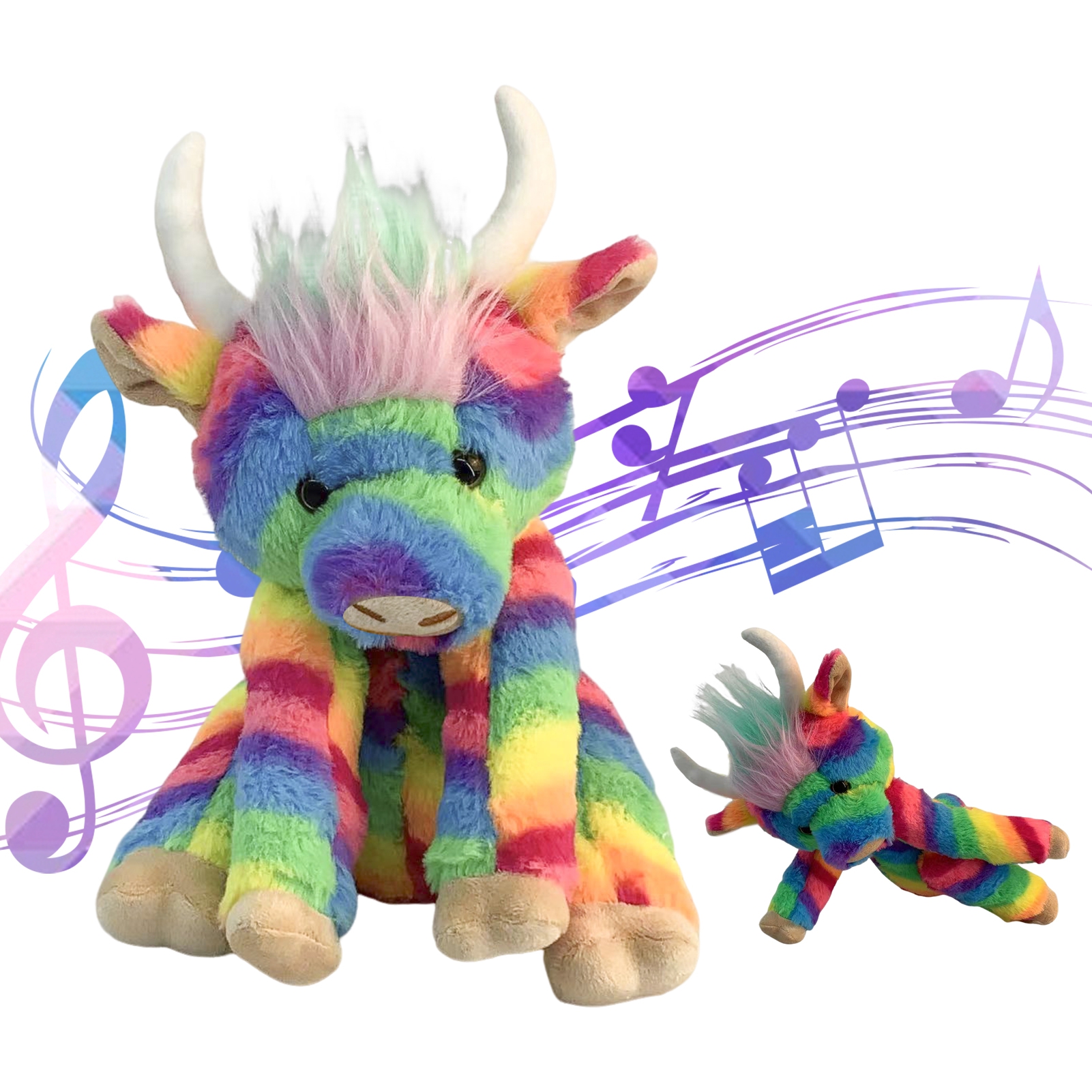 sunsanly Highland Cow Plush Toy with Music Movable Joints White Brown ...