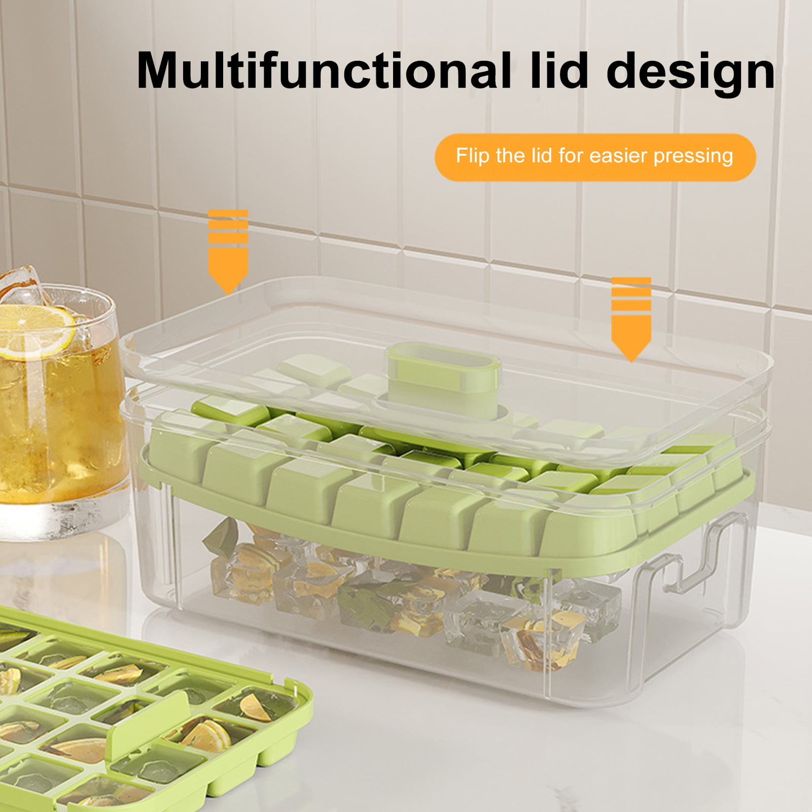 sunsanly Ice Cube Mold with Lid And Bin Ice Cube Trays for Freezer ...