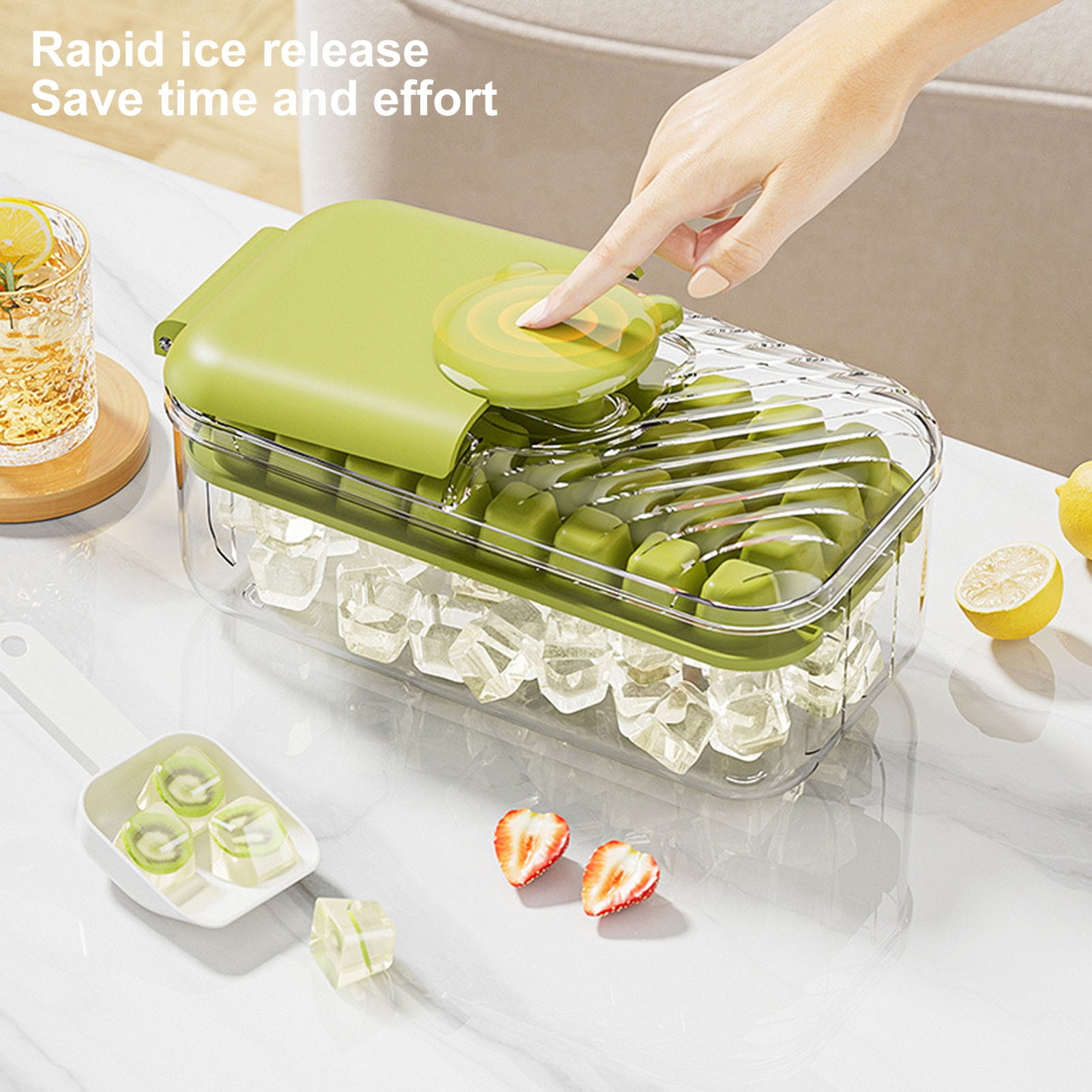 sunsanly Ice Cube Tray with Lid Ice Scoop Storage Box 32/64 Cavities ...