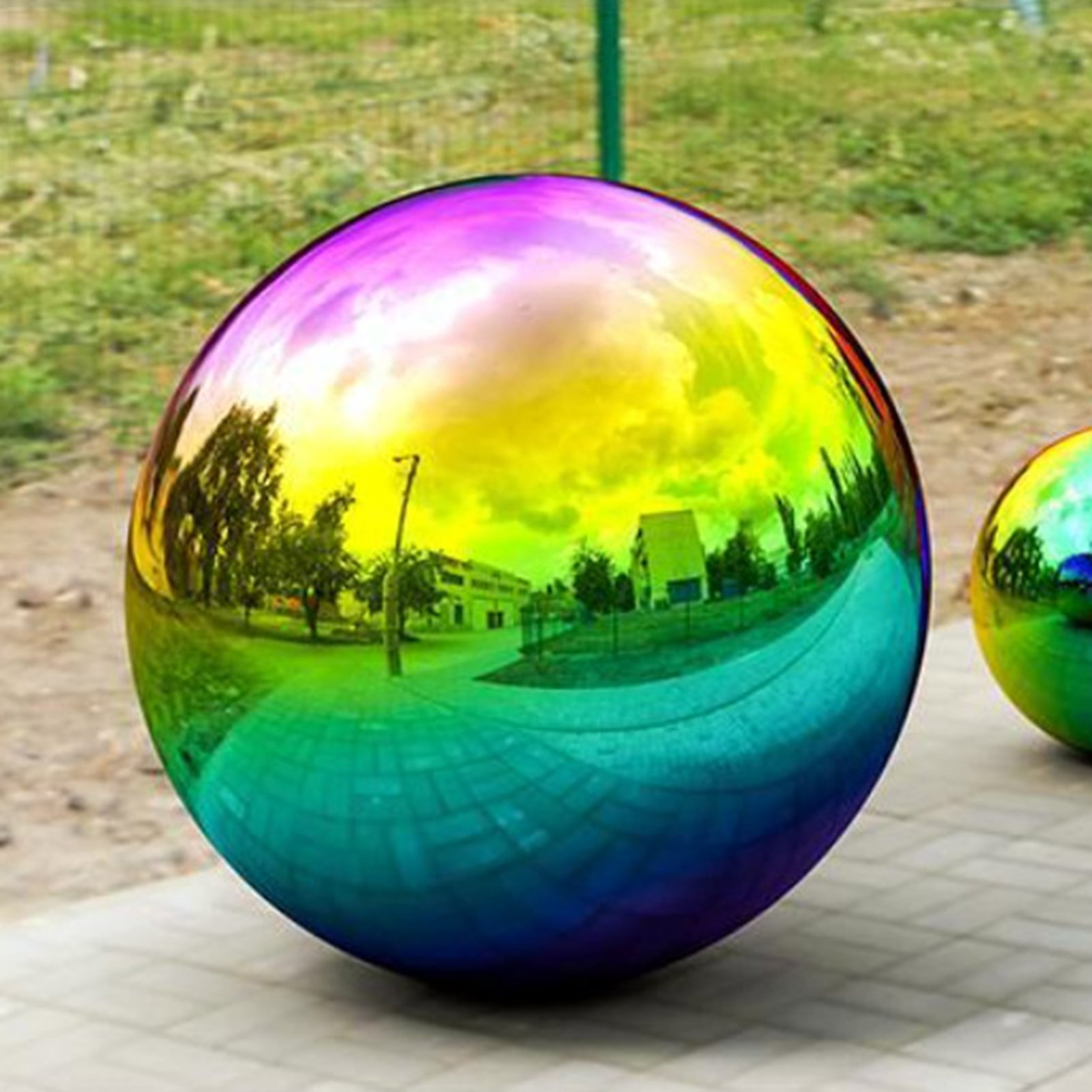 sunsanly Iridescent Gazing Ball 7.9" Stainless Steel Polished Hollow ...