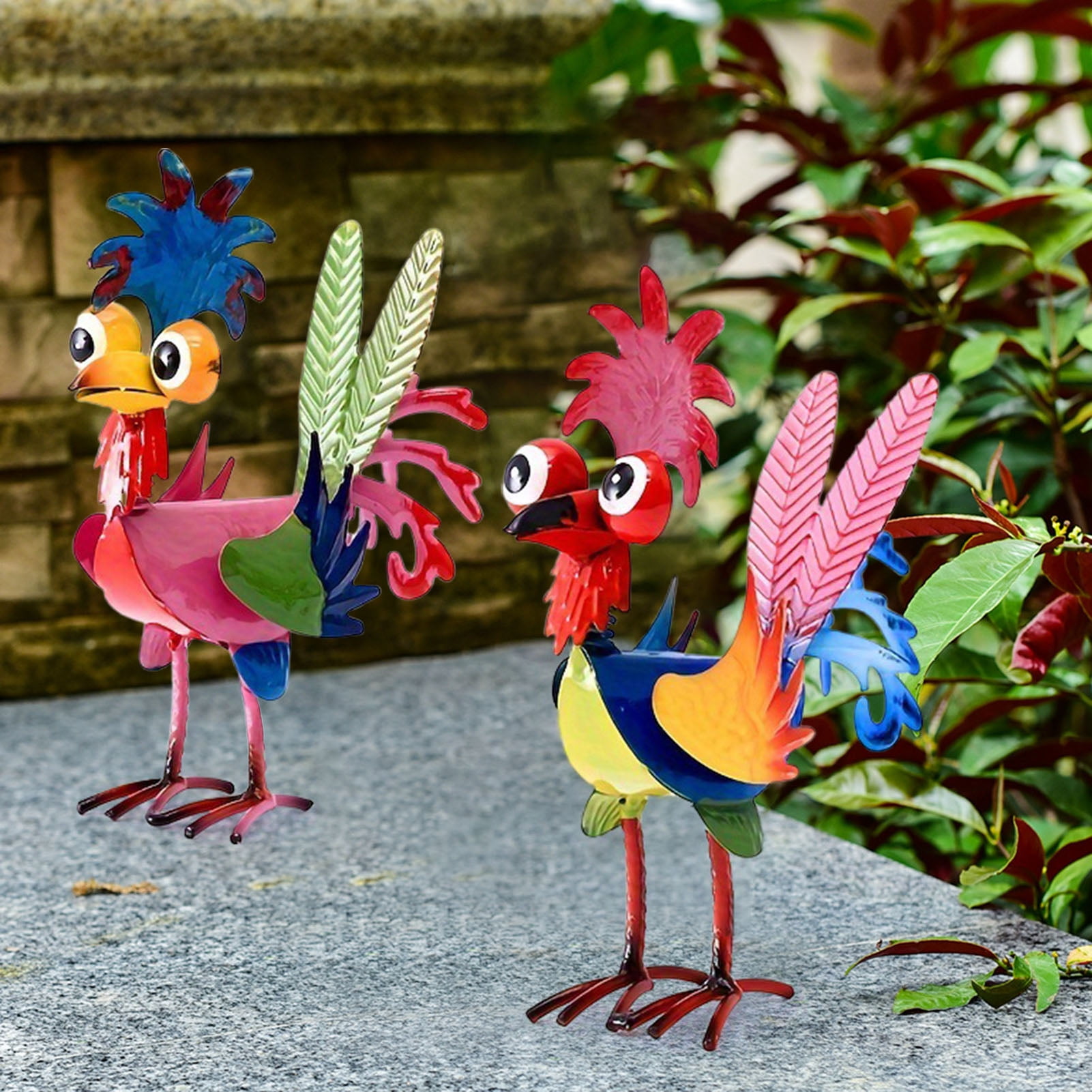 sunsanly Iron Rooster Statue Hand-Painted Garden Rooster Ornaments ...