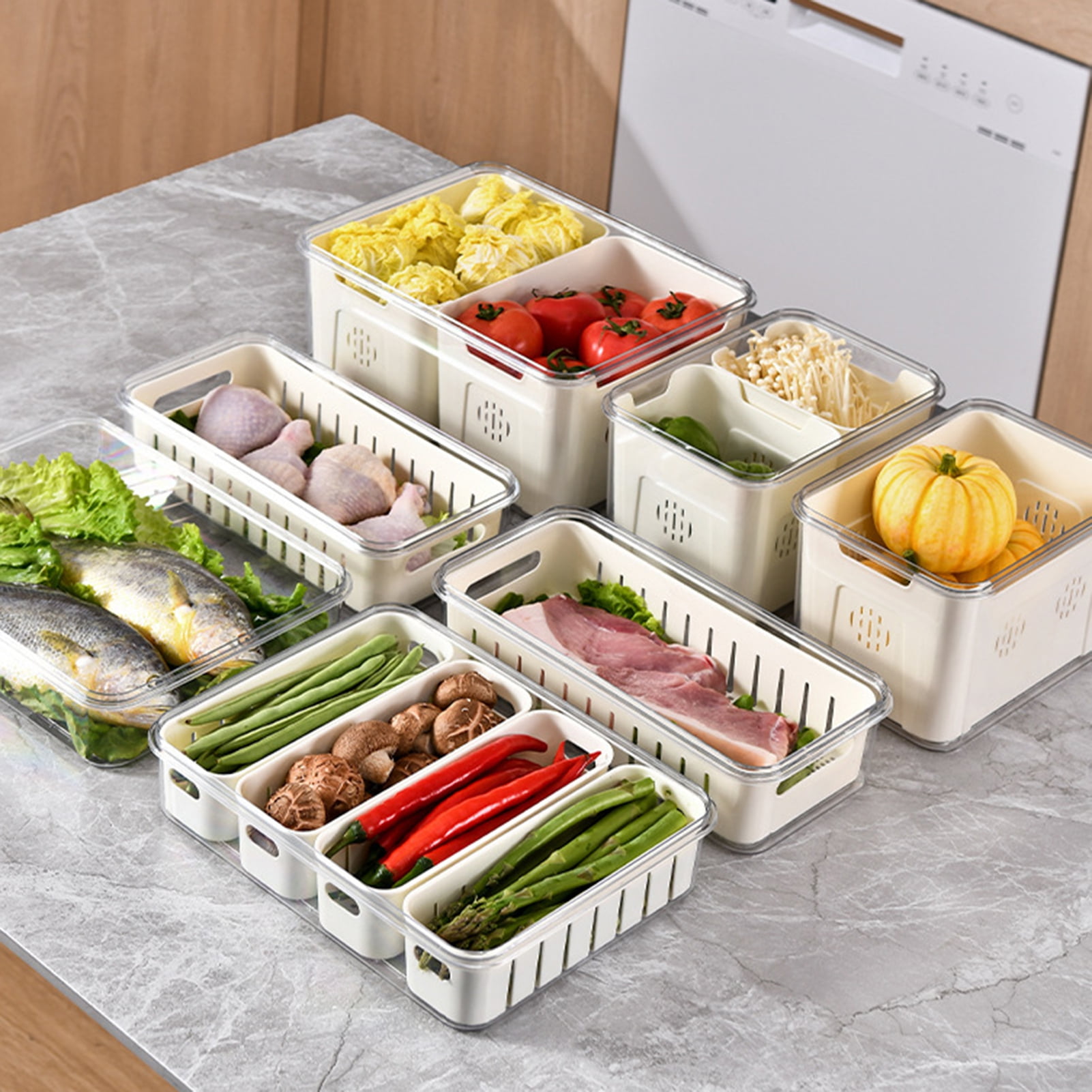 sunsanly Kitchen Double-layer Crisper Box Drain Basket Bowl Washing ...
