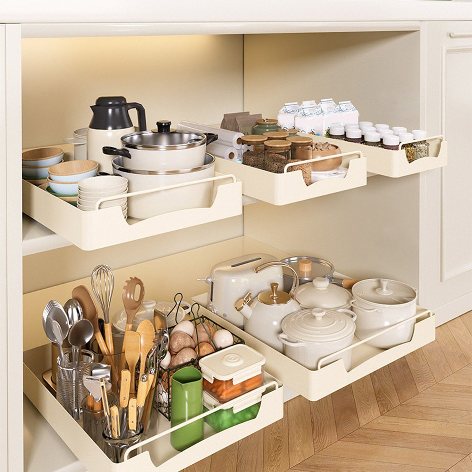 sunsanly Kitchen Shelves Pull-Out Drawers with Adhesive Films Rust ...