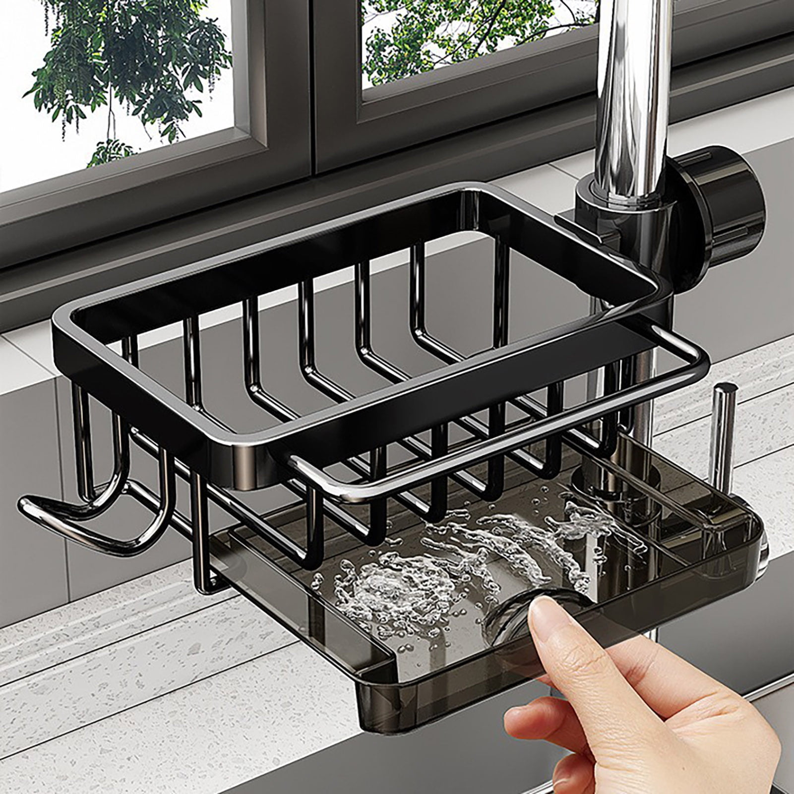 sunsanly Kitchen Sink Faucet Organizer Sponge Holder with Hook Strong ...