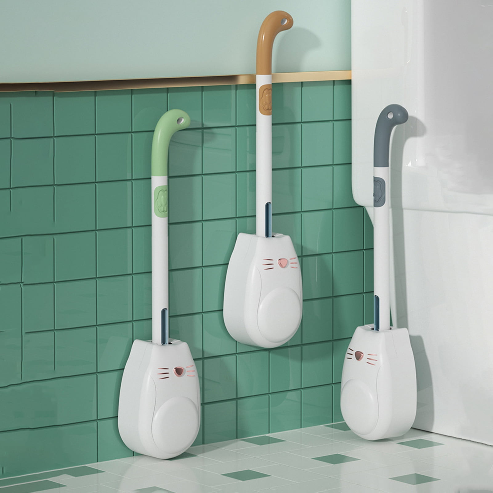 sunsanly Kitten Liquid Toilet Brush with Wall-Mounted Holder Long ...