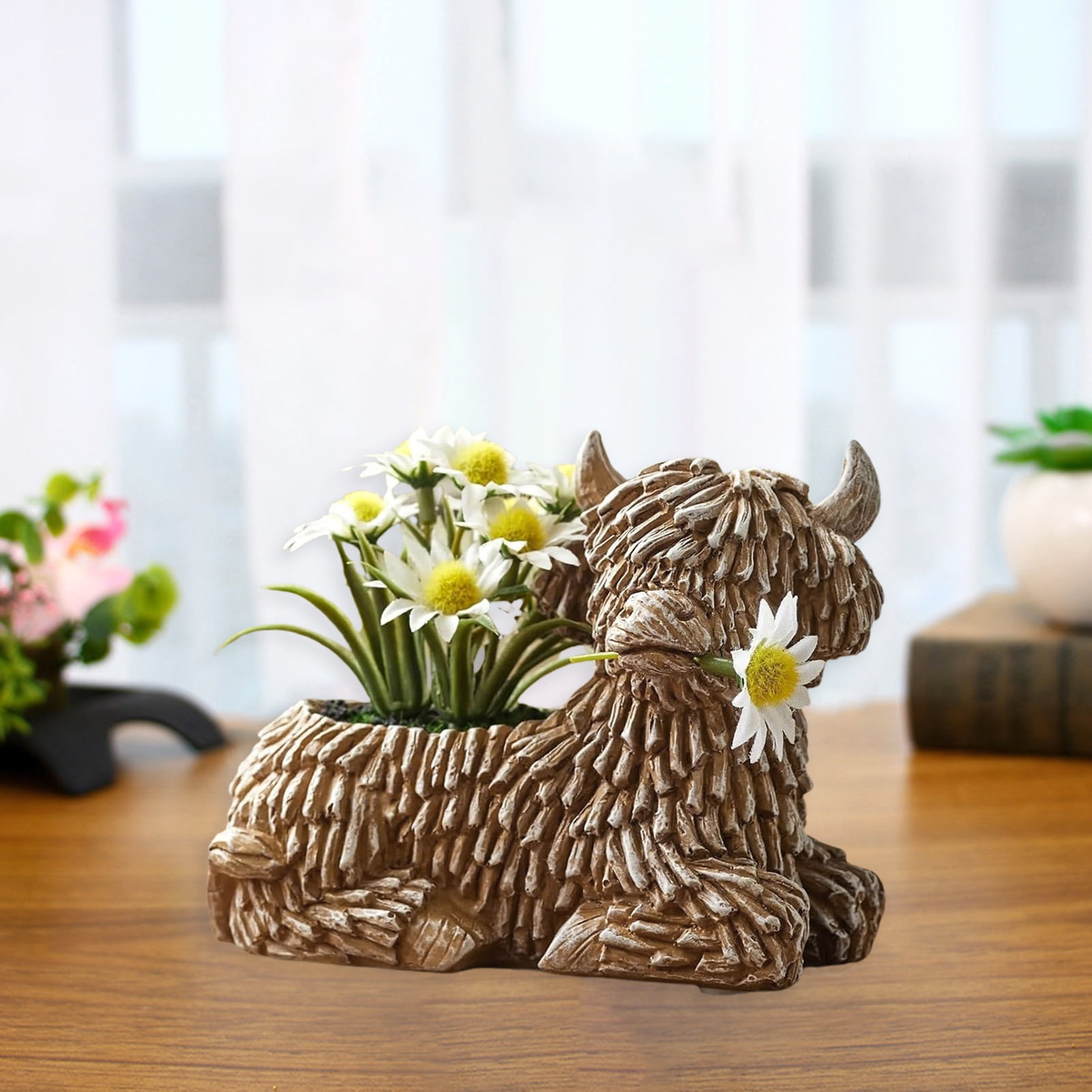 sunsanly Kneeling Plateau Yak Resin Flowerpot Animal Figurine Indoor ...