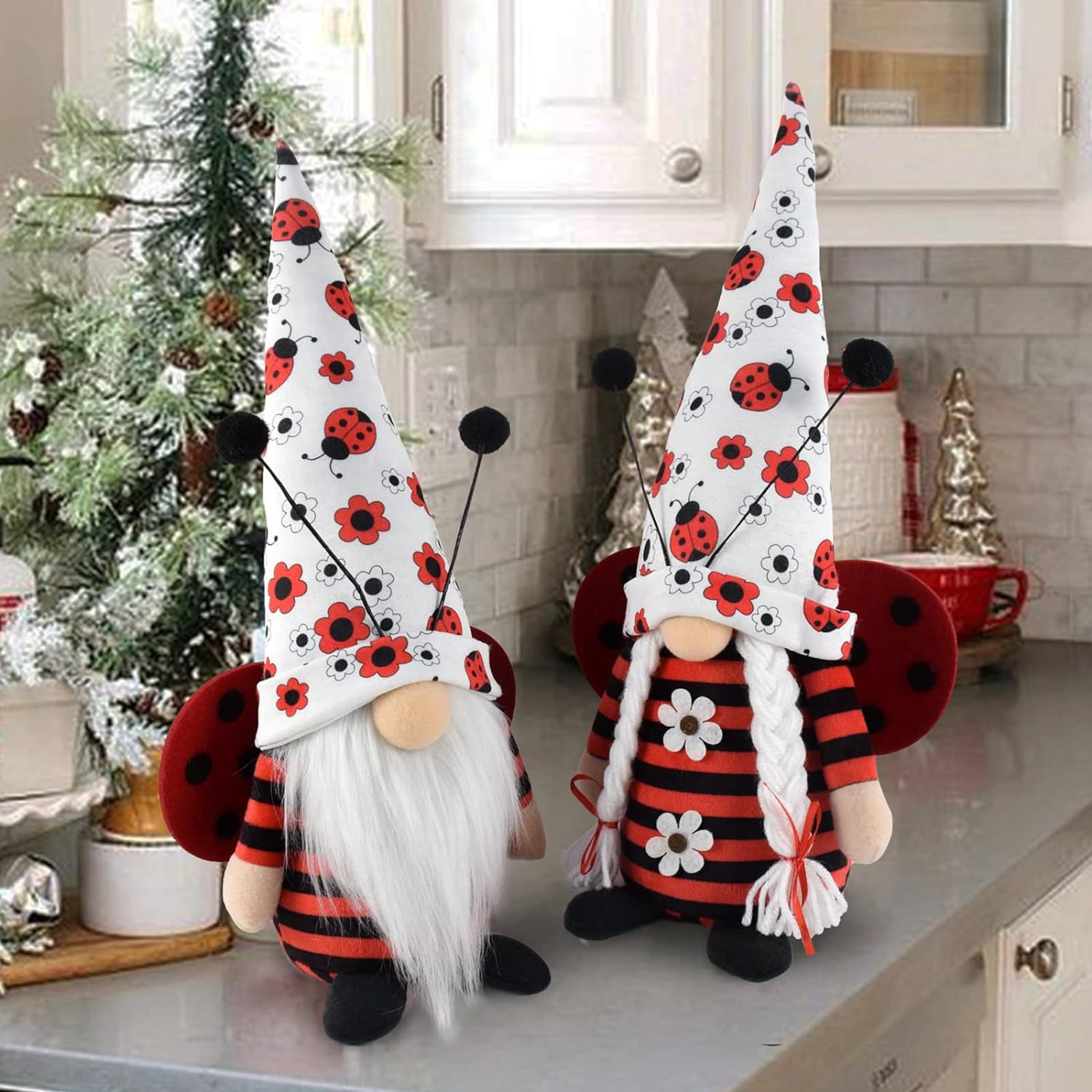 sunsanly Ladybug Themed Faceless Doll White Beard Gnome Doll Plush ...