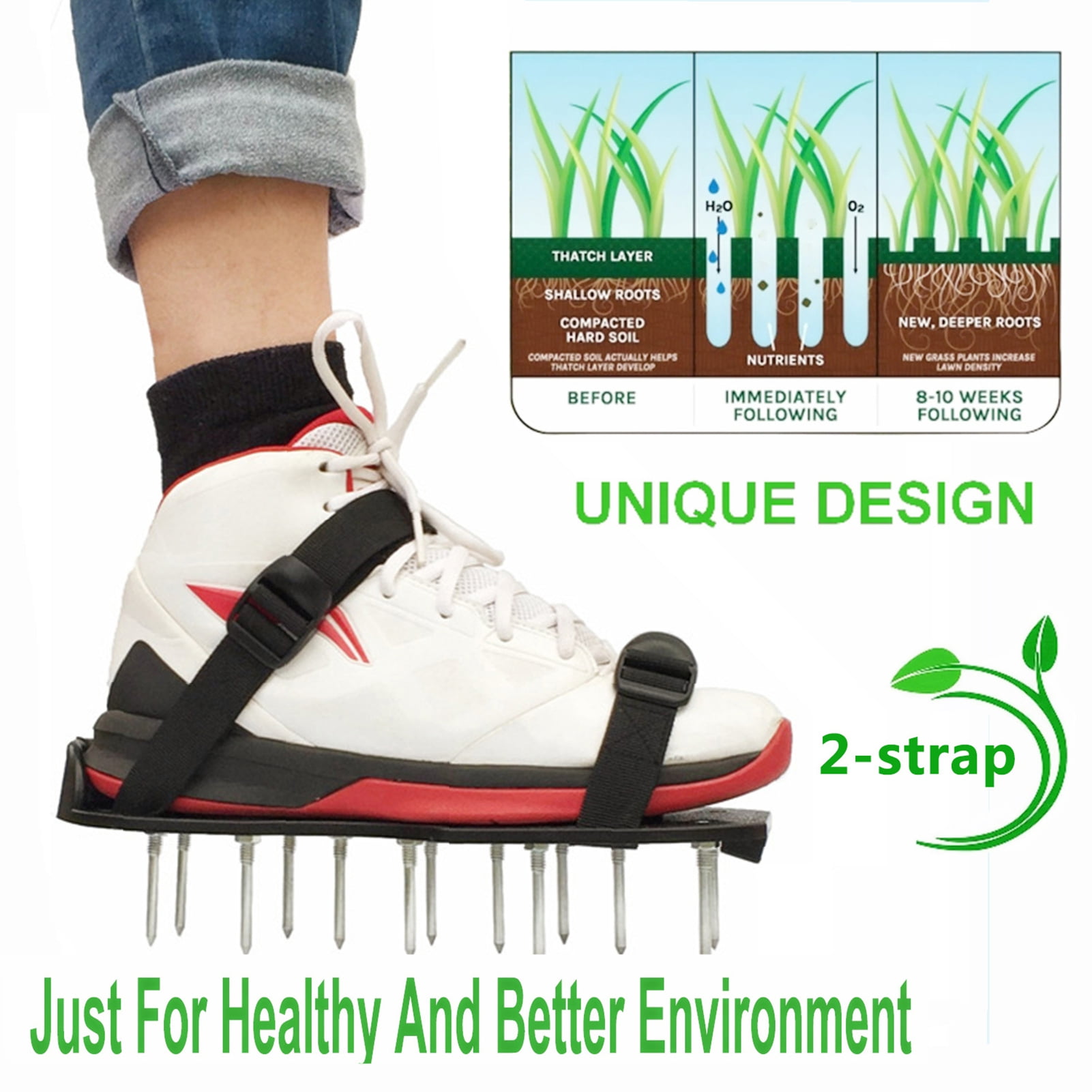 sunsanly Lawn Aerator Shoes with 13 Spikes Adjustable Straps Labor ...