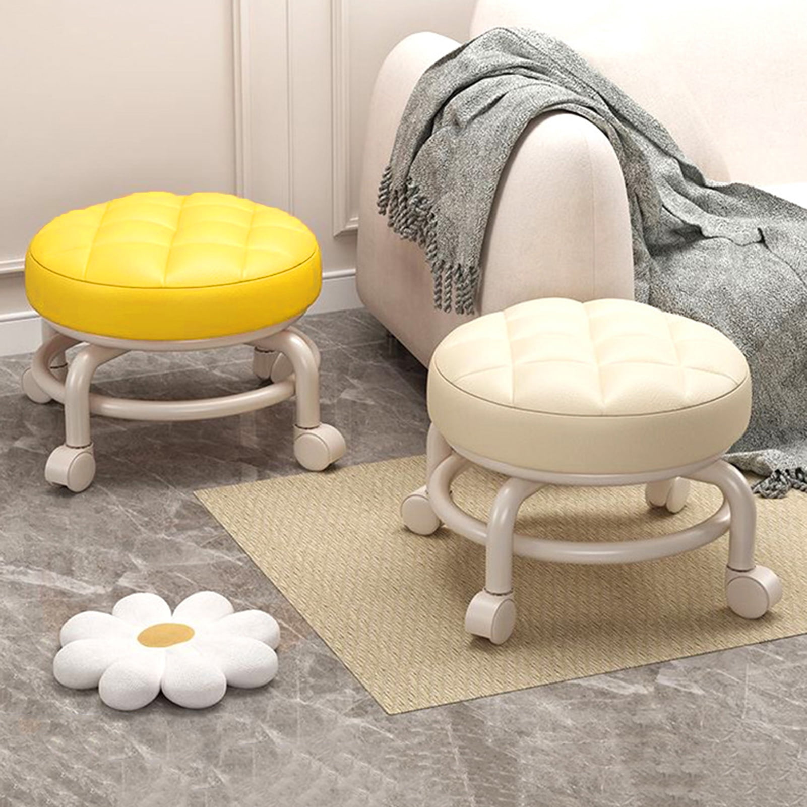 sunsanly Low Height Rolling Stool with 360 Degrees Wheels Faux Leather ...