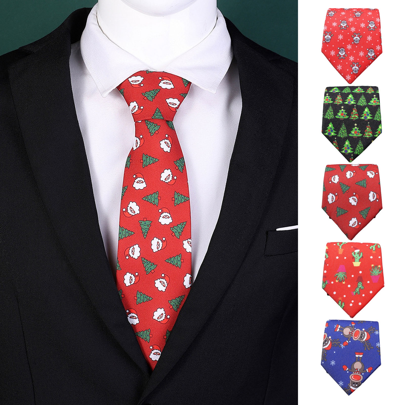 sunsanly Men Necktie Christmas Style Cartoon Santa Claus Snowman Print ...