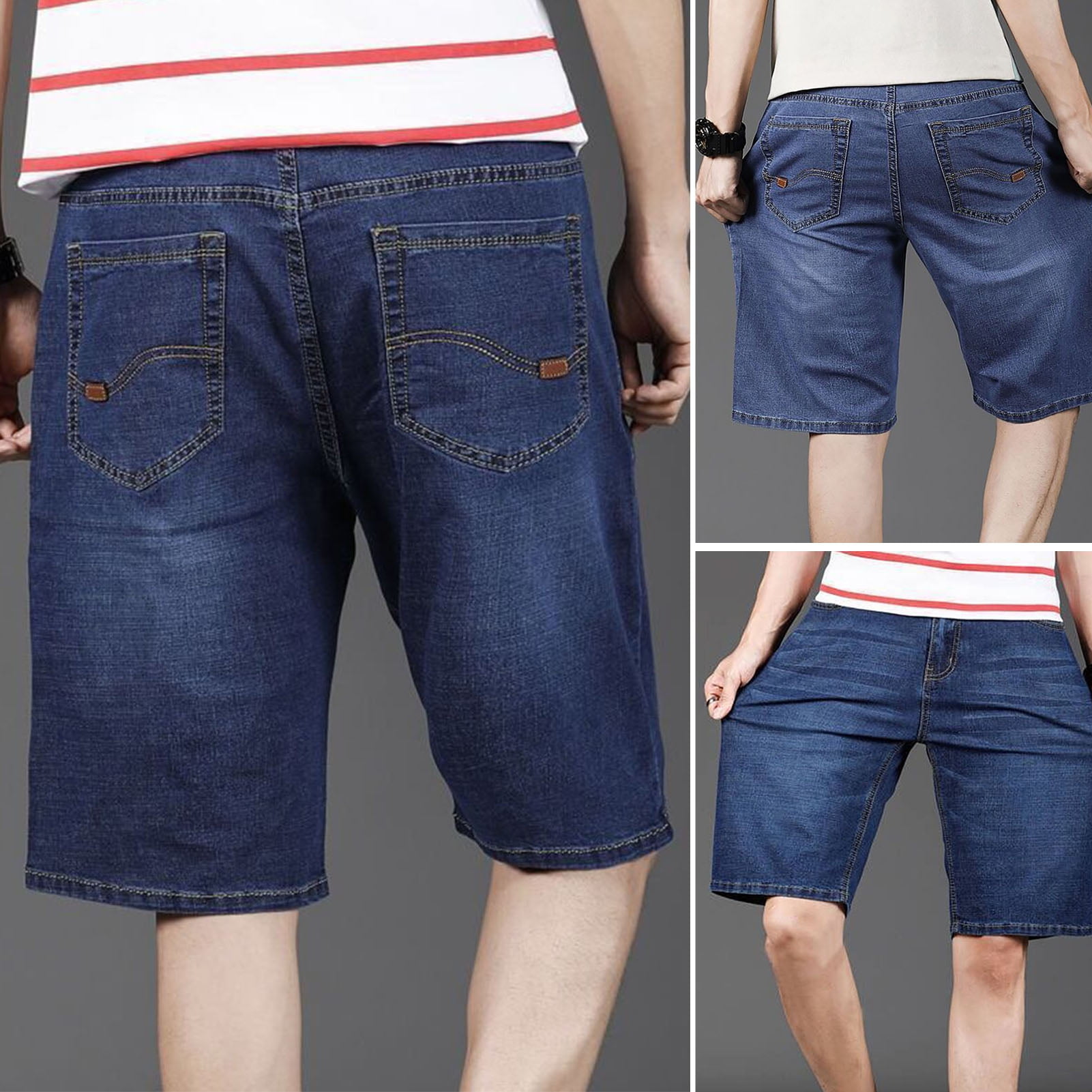 sunsanly Men Summer Denim Shorts Button Zipper Fly Straight Leg Shorts ...