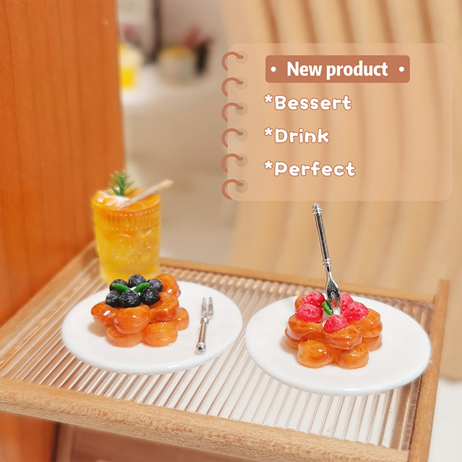 sunsanly Miniature Dollhouse Fruit Desserts Set Resin Strawberry ...