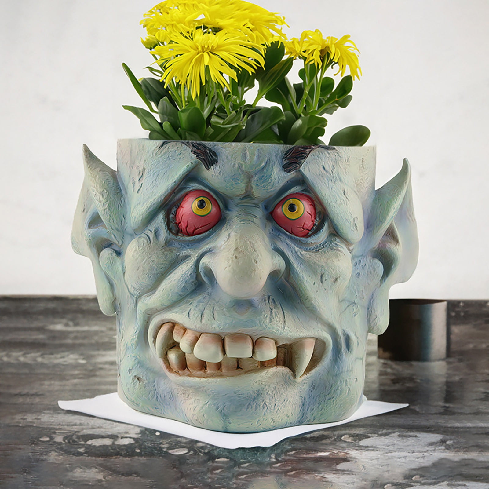 sunsanly Monsters Head Flowerpot Halloween Decor Resin Creepy Planter ...