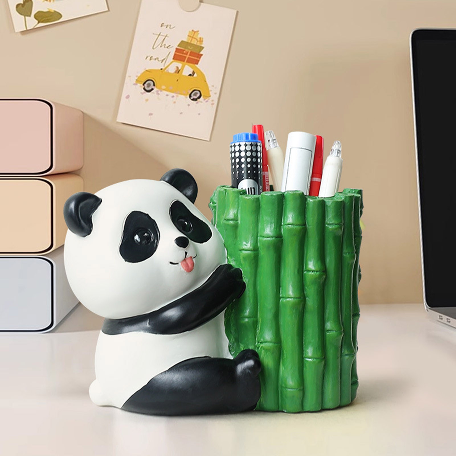 sunsanly Panda Bamboo Shaped Pen Holder Resin Desktop Organizer Animal ...