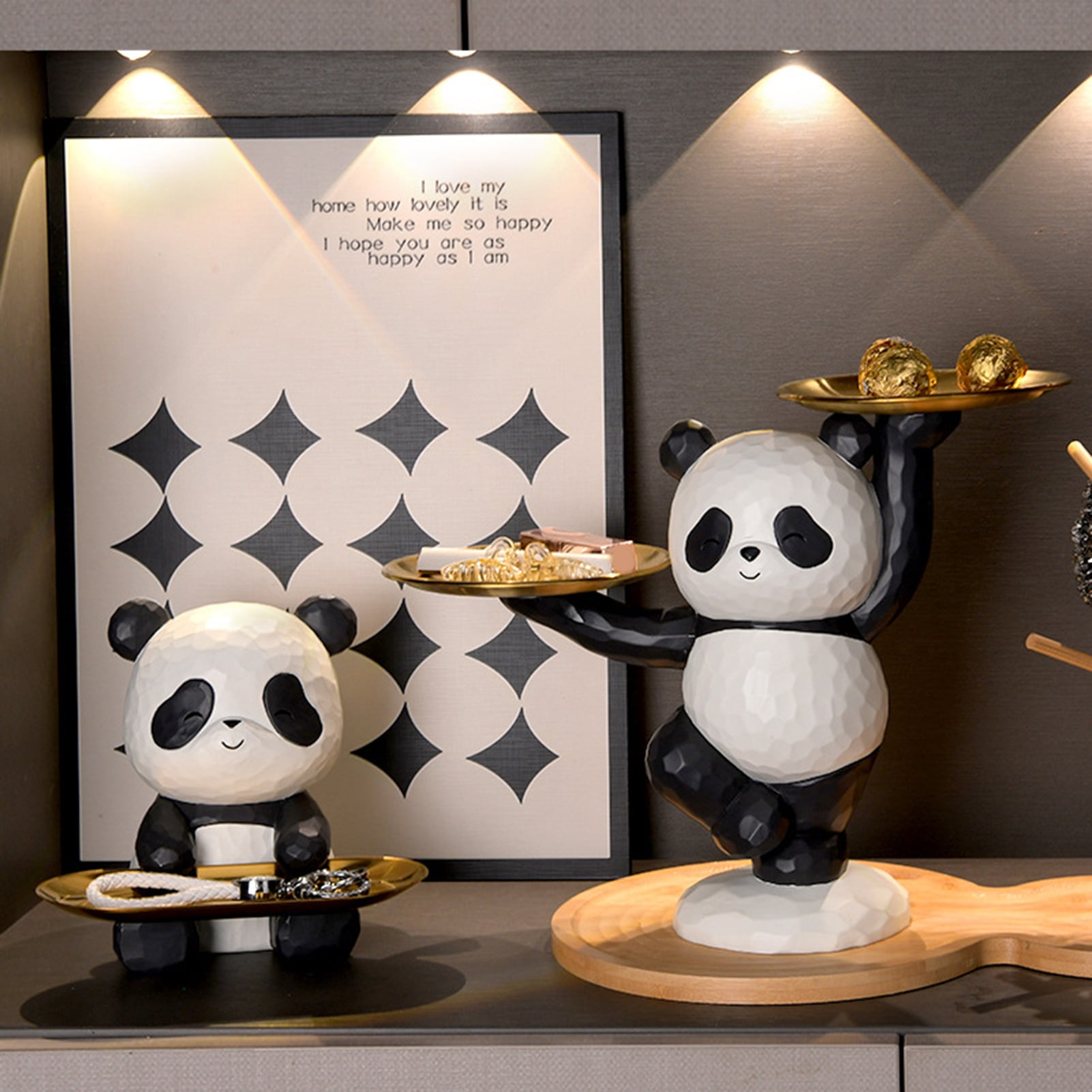 sunsanly Panda Figurine Tray Resin Panda Organizer Sculpture Key ...