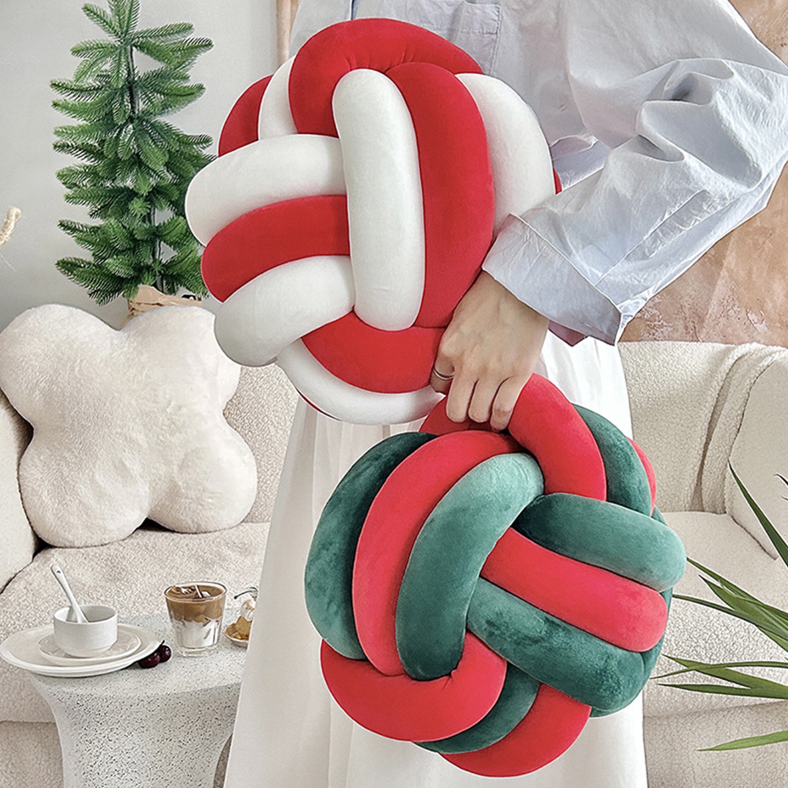 sunsanly Pillow Manual Braided Knot Colorblock Round Ball Shape Plush ...
